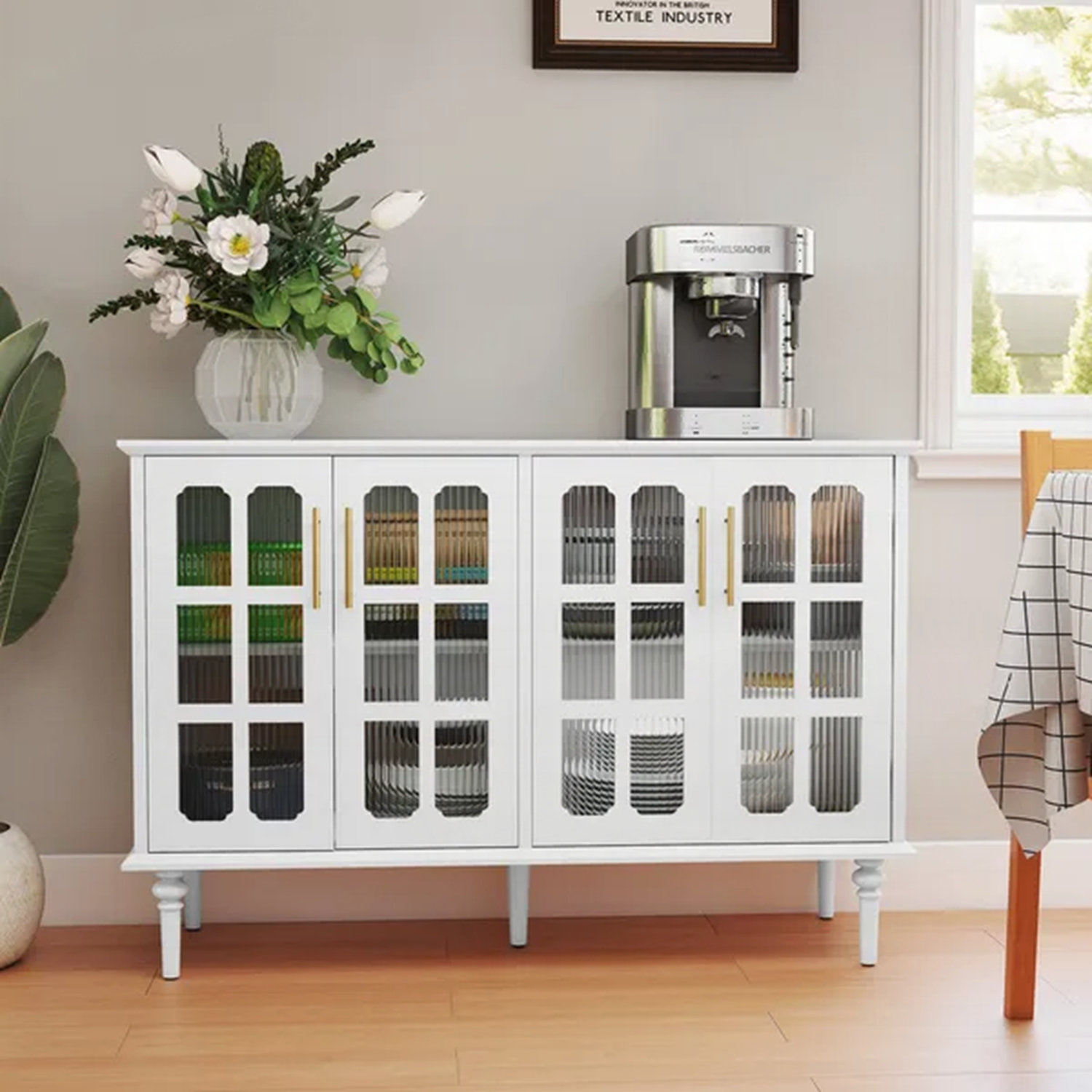 Charlton Home® Buffet Cabinet with 4 Lattice Glass Door | Wayfair