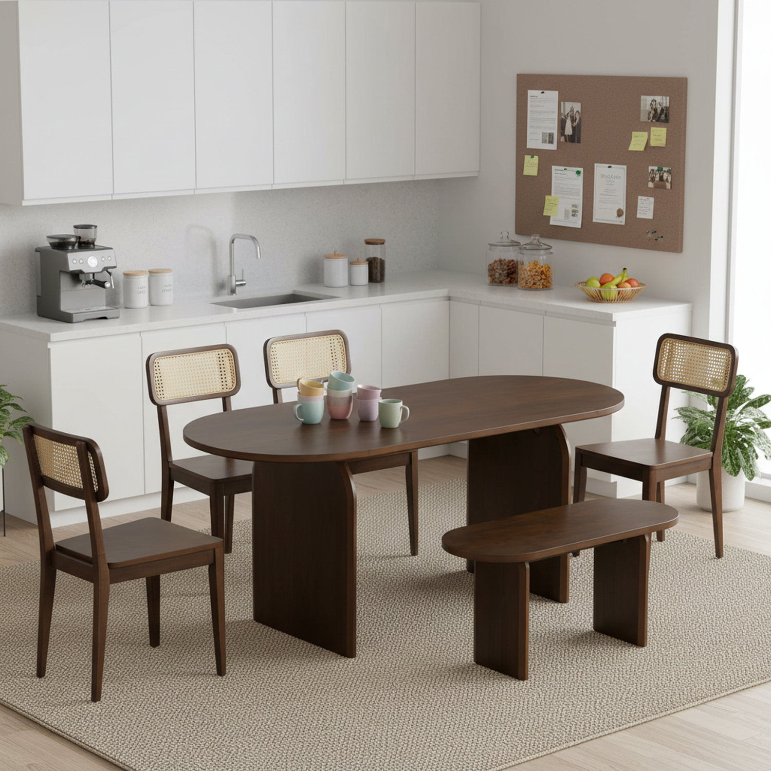 39F inc 6-Piece Breakroom Dining Table Set with Rattan-Back Chairs and ...