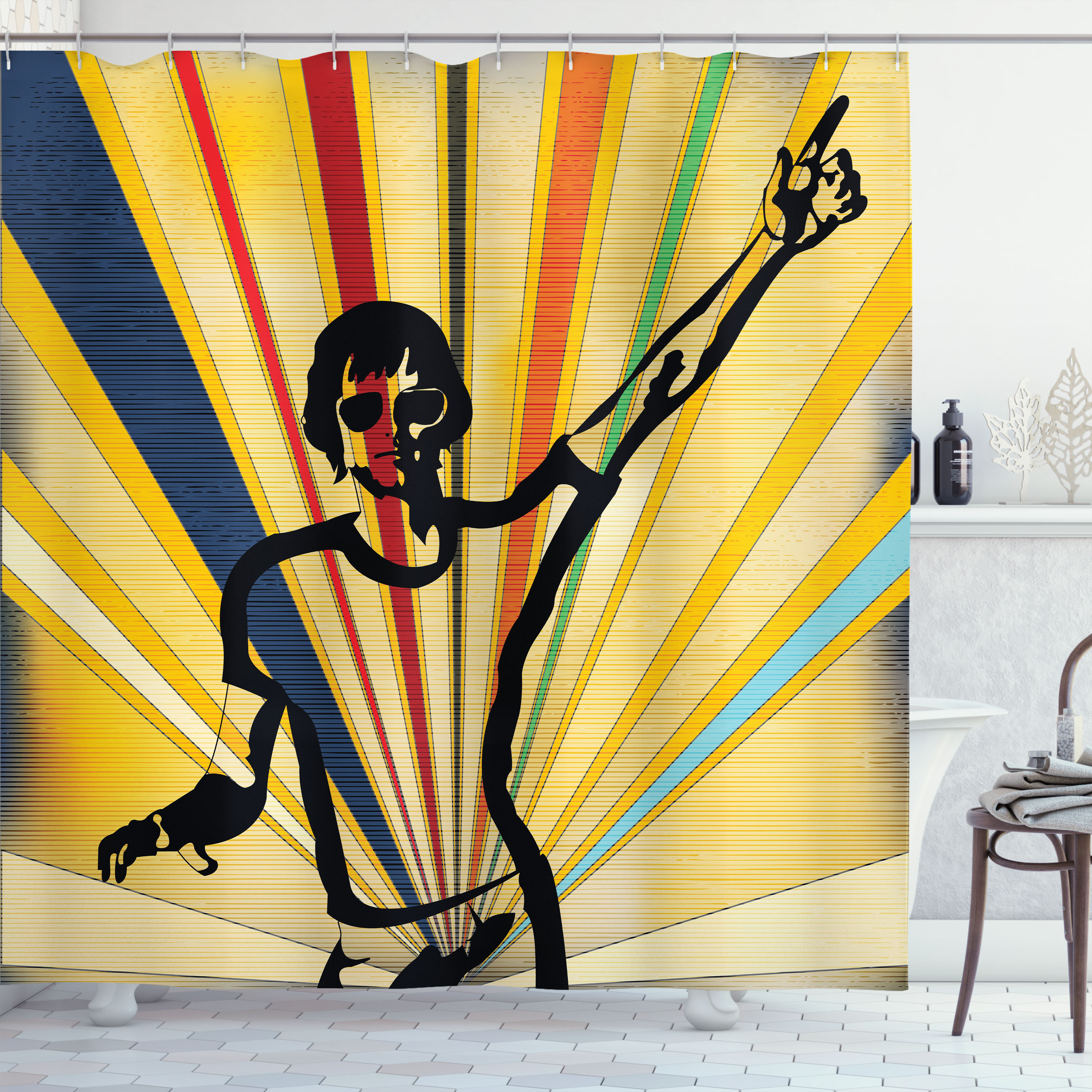 East Urban Home Indie Shower Curtain Retro DJ Colorful Disco Multicolor ...