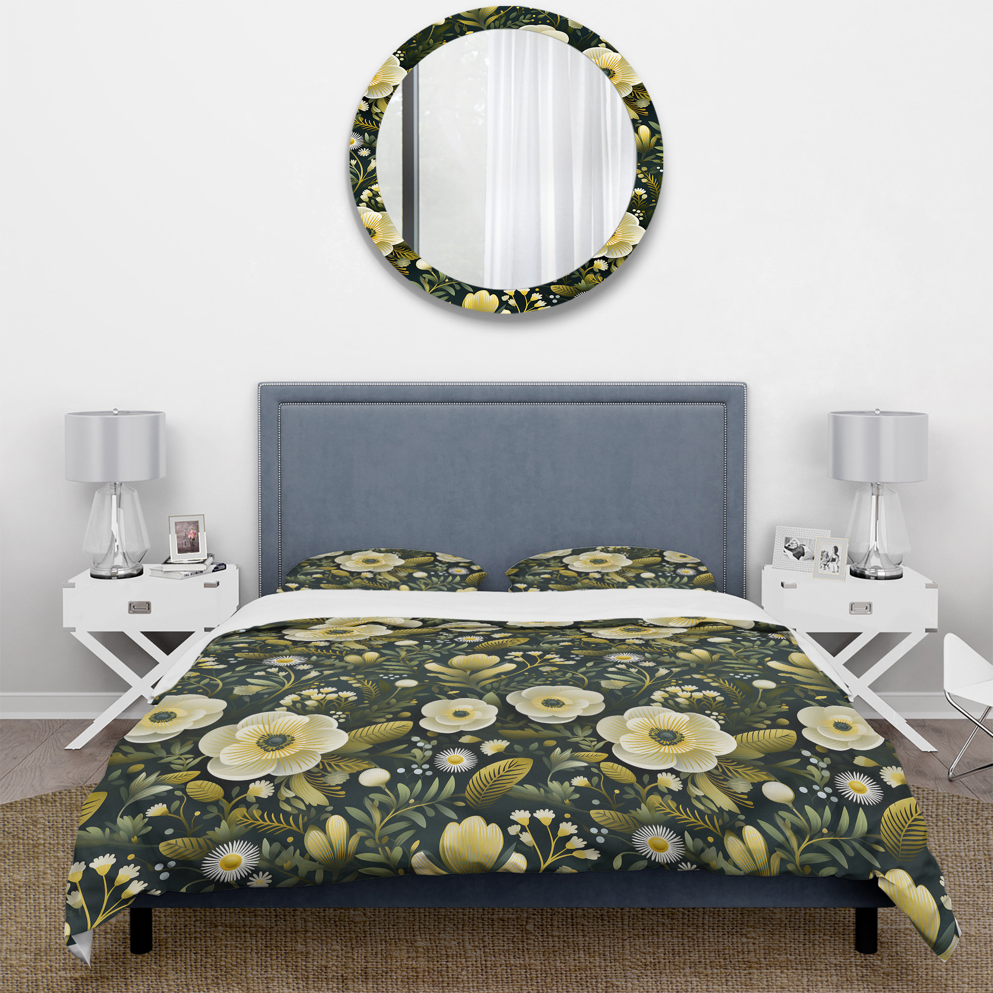 Design Art Classic Green Harmony Bouquet Beige/Green Microfiber Duvet ...