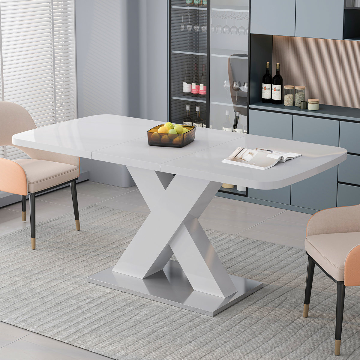Wrought Studio Modern Rectangle Dining Table, Stretchable, White Table ...