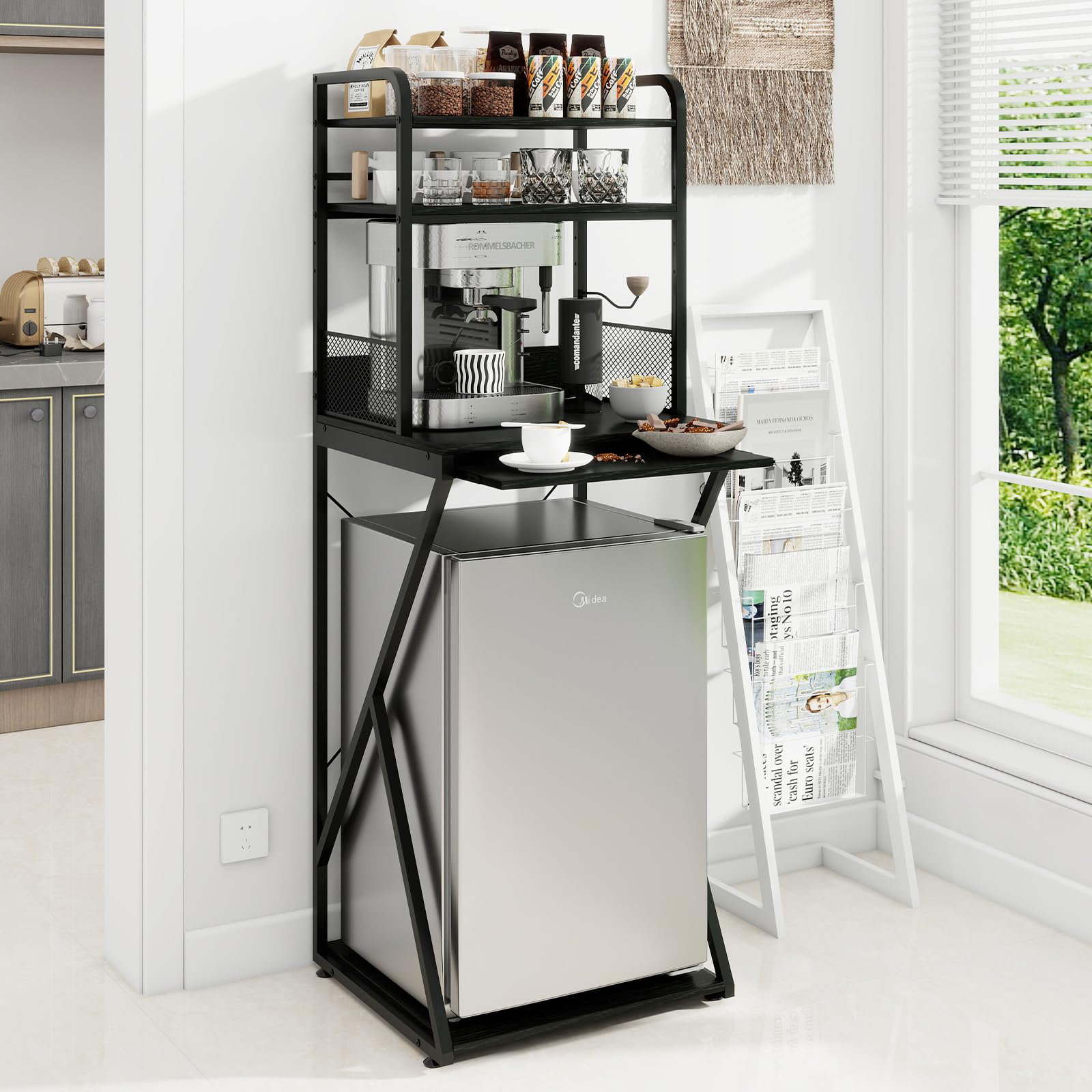Bonirky 4-Tier Mini Fridge Stand With Power Outlet And Storage ...