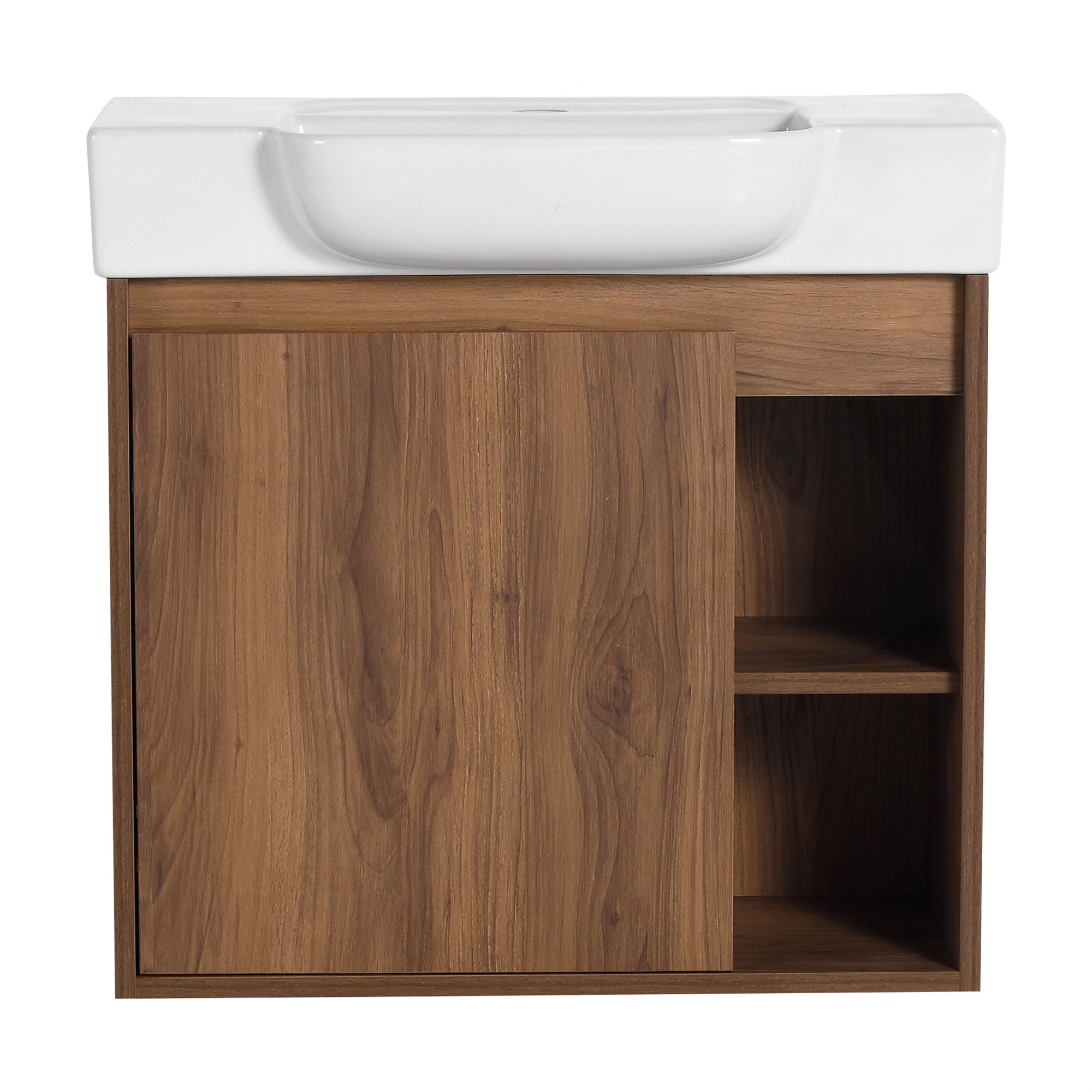 Ebern Designs 24-Inch Wall-Mounted Bathroom Vanity With White Ceramic ...