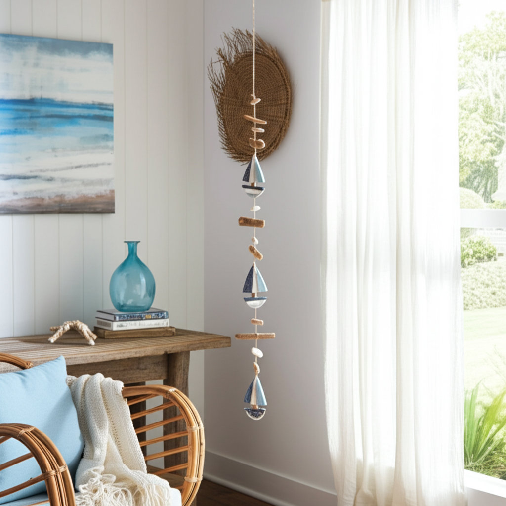 Highland Dunes Handcrafted Wooden Driftwood Bead Garland with Nautical ...