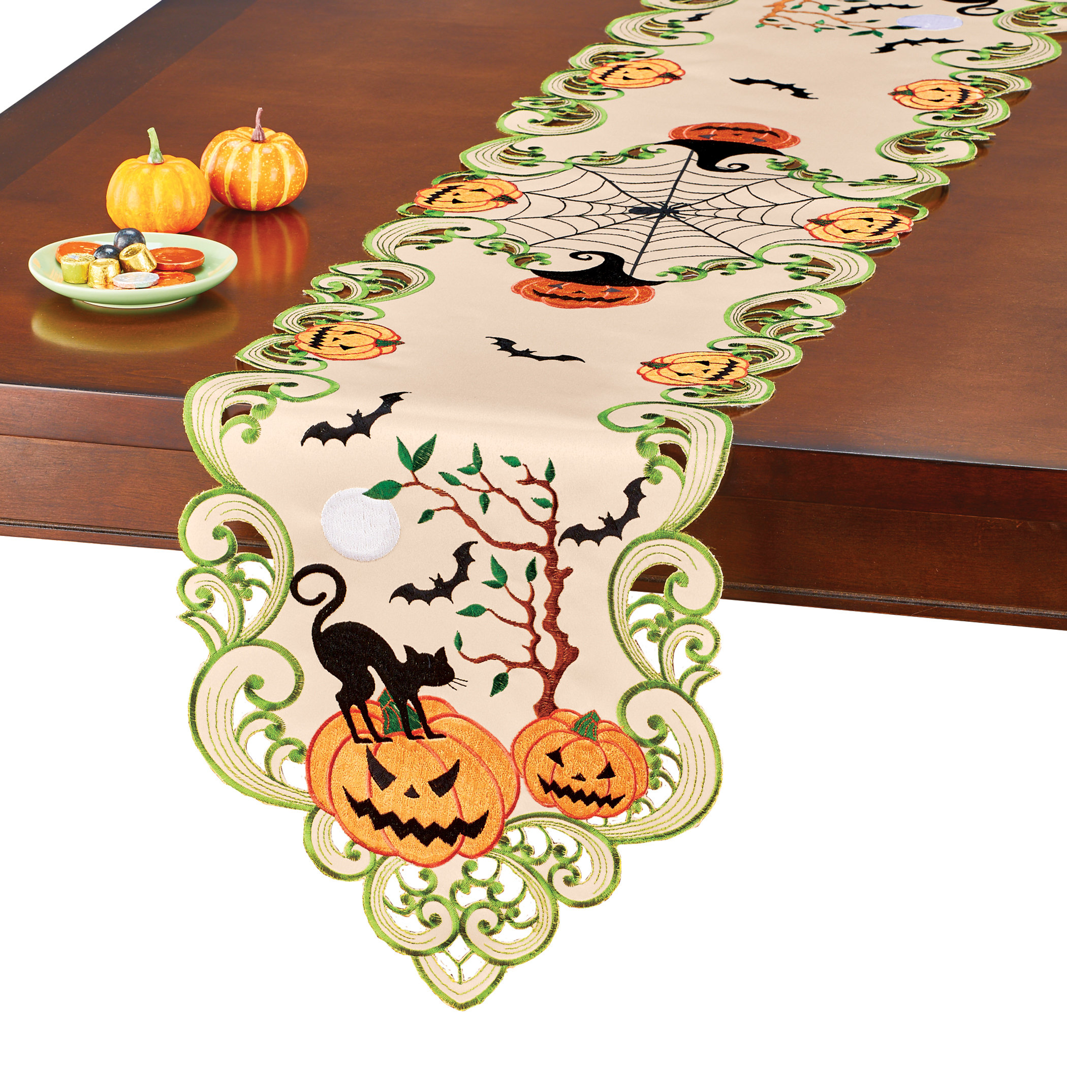 The Holiday Aisle® Halloween Night Festive Scrolling Table Cloth Linens ...