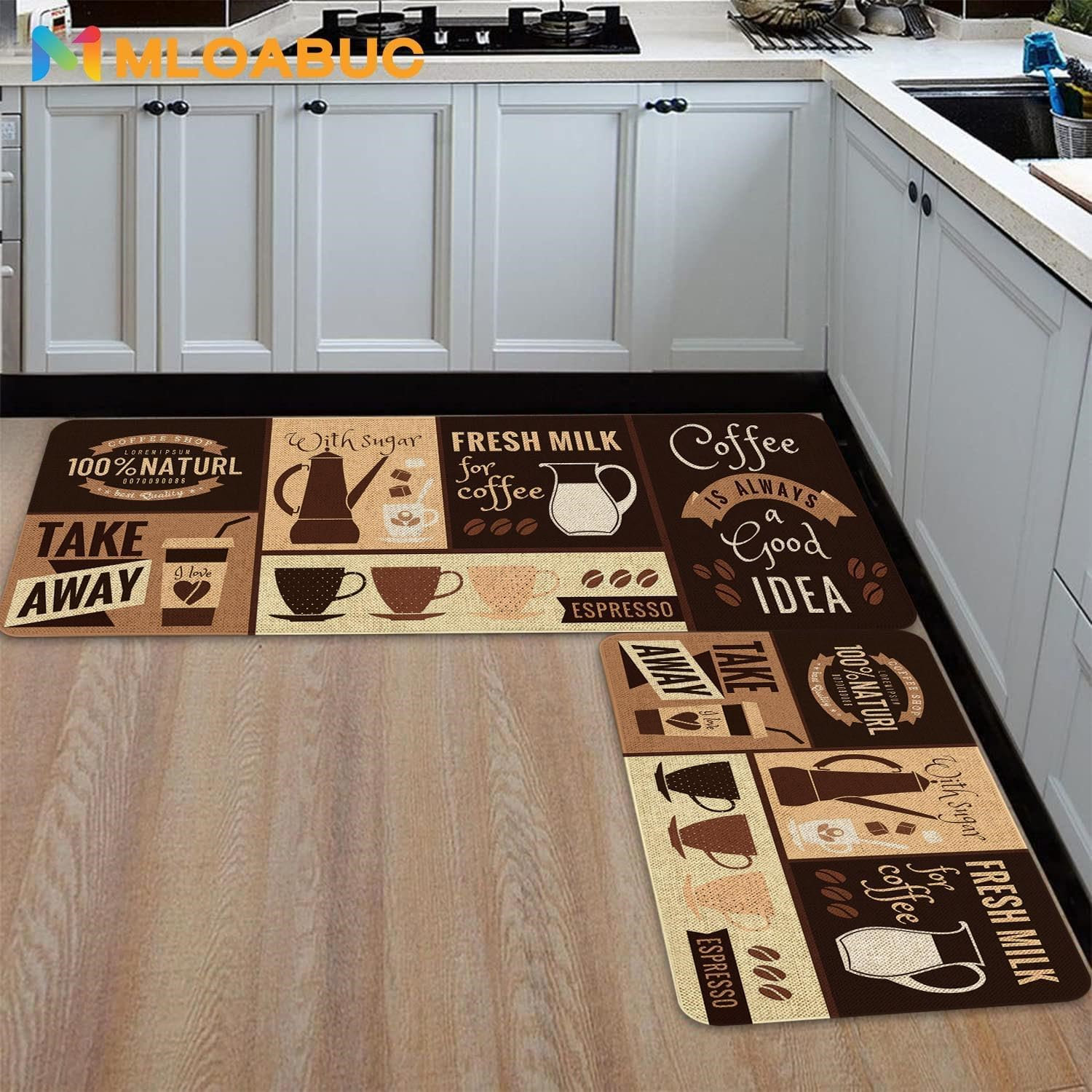 Lark Manor™ Coffee Kitchen Rug Sets 2 Piece Floor Non Slip Washable ...