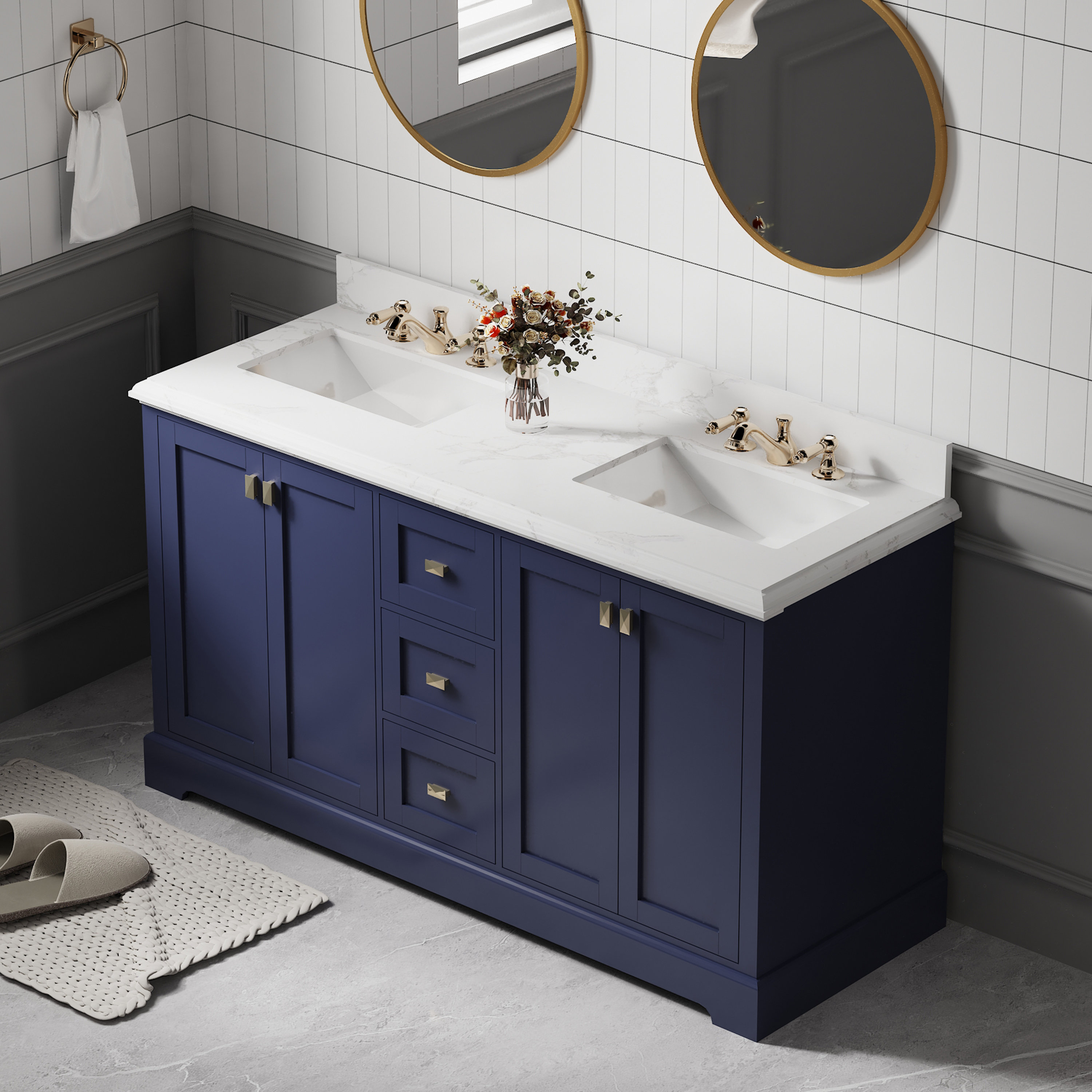 Red Barrel Studio® Uppingham 60'' Double Bathroom Vanity with Carrara ...