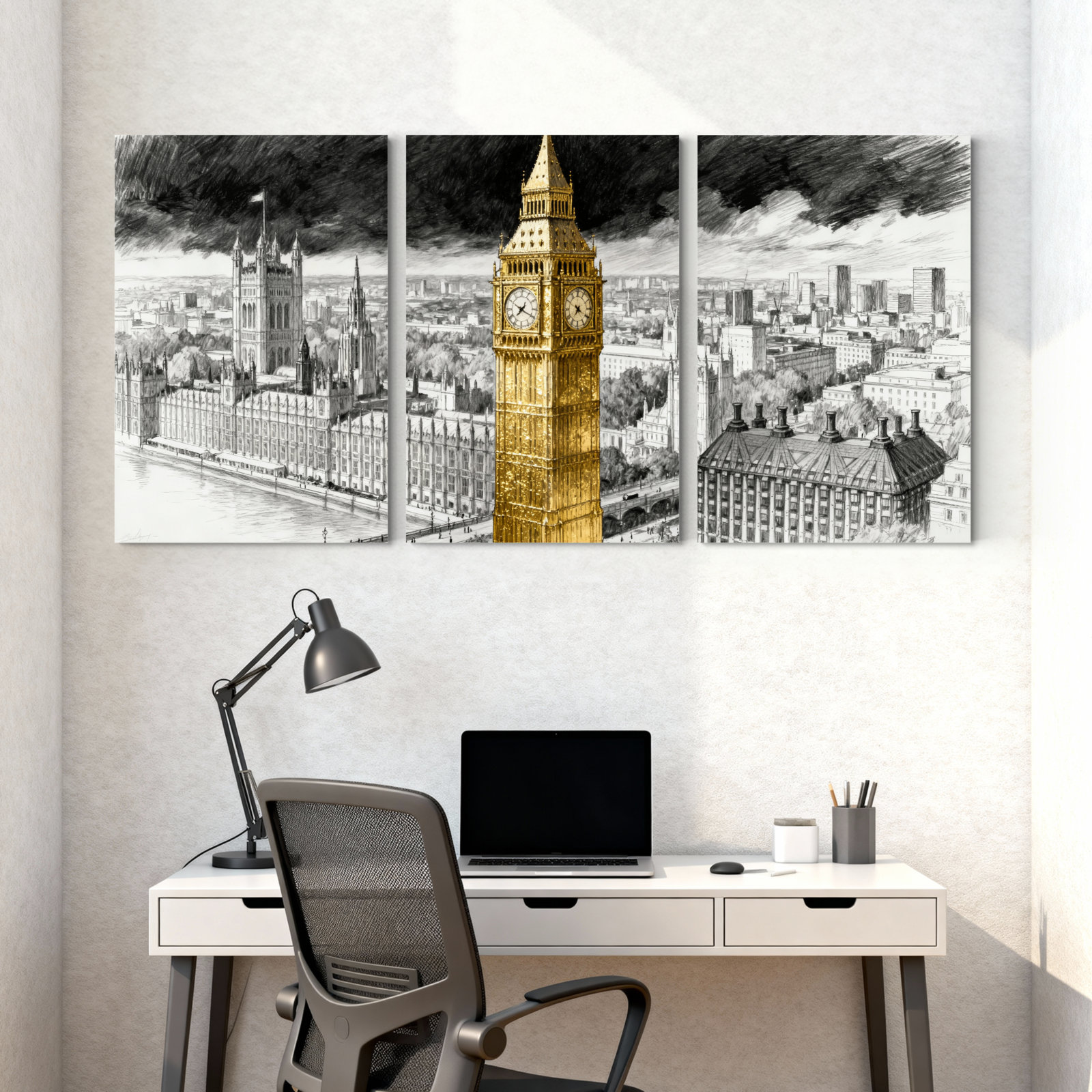 Mercer41 landmark building London Skyline Big Ben Golden Tower Set of 3 ...