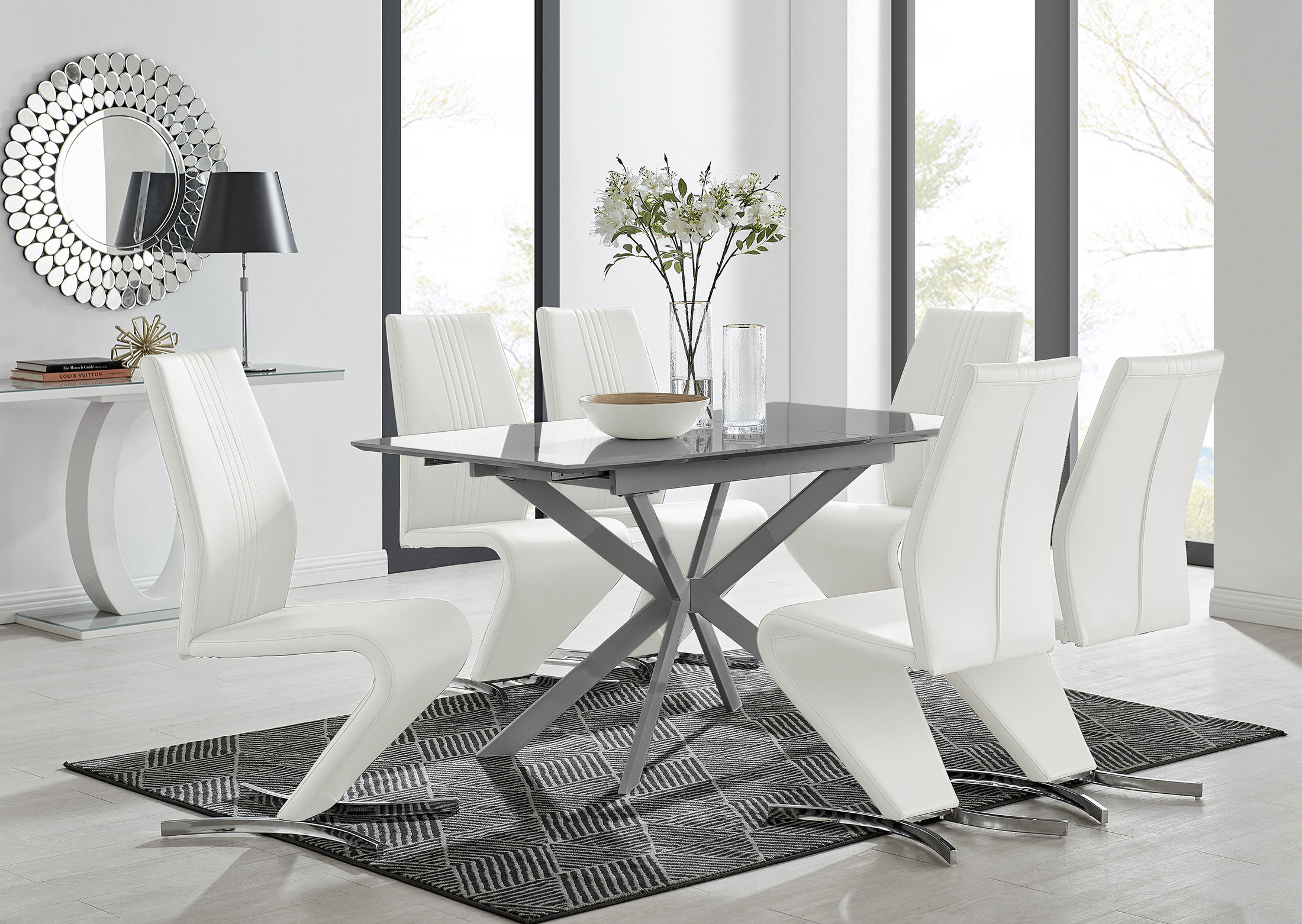 Canora Grey Eubanks Modern High Gloss Extendable Dining Table Set with ...