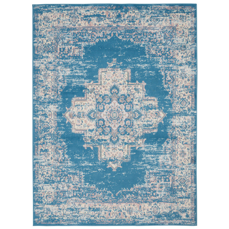 Bungalow Rose Burnie Oriental Blue/Ivory Area Rug & Reviews | Wayfair
