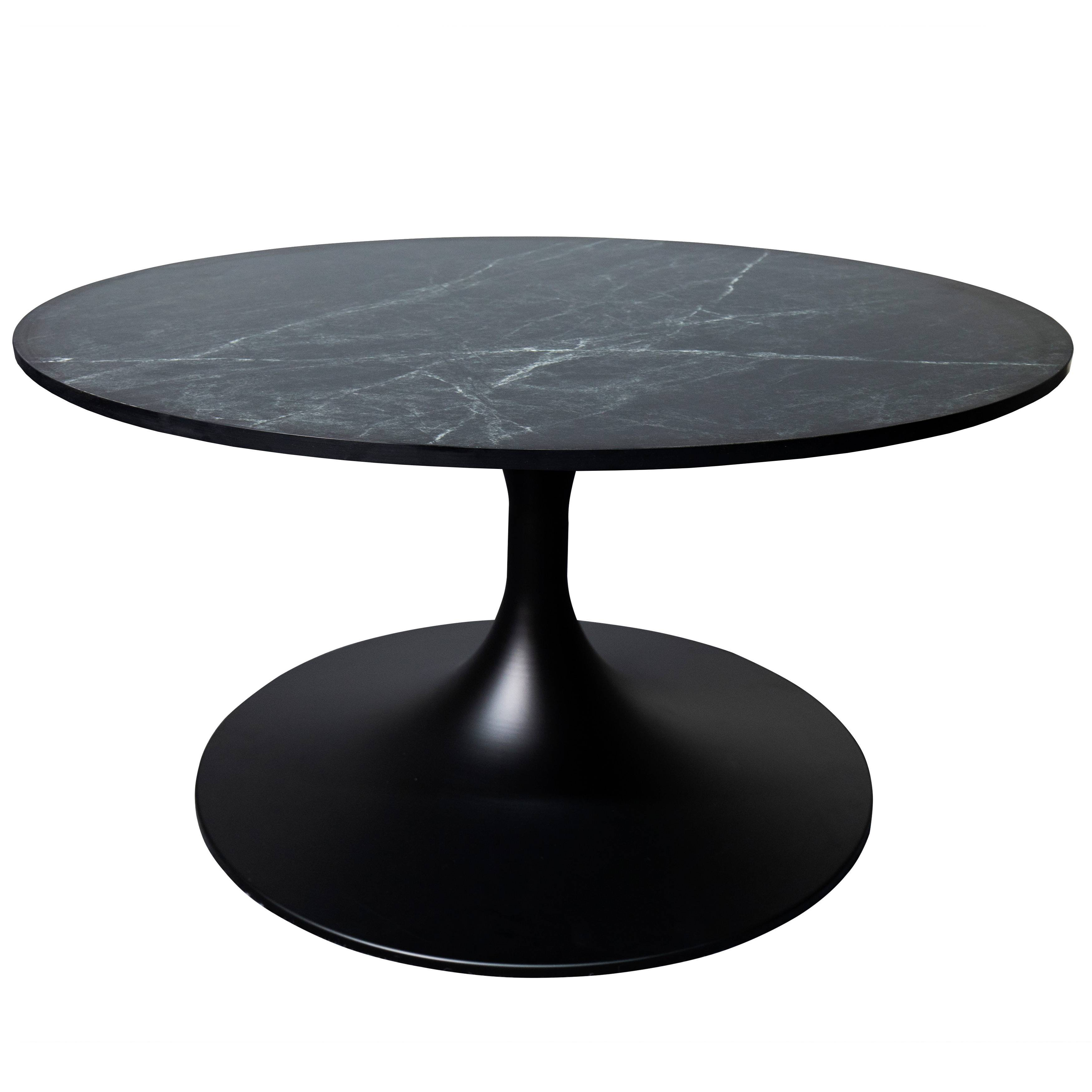 Ivy Bronx 27” Round Coffee Table With MDF Top And Black Stainless Steel ...