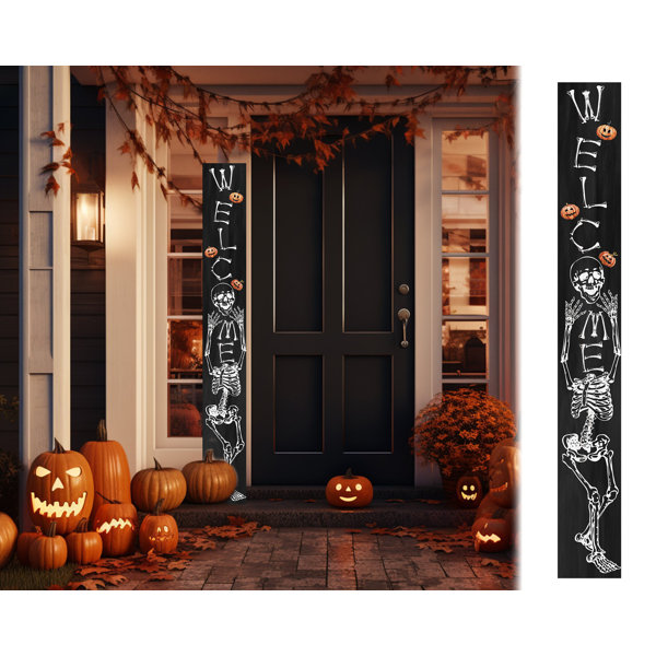 The Holiday Aisle® 72in Wooden Halloween Skeleton Welcome Sign - Spooky ...