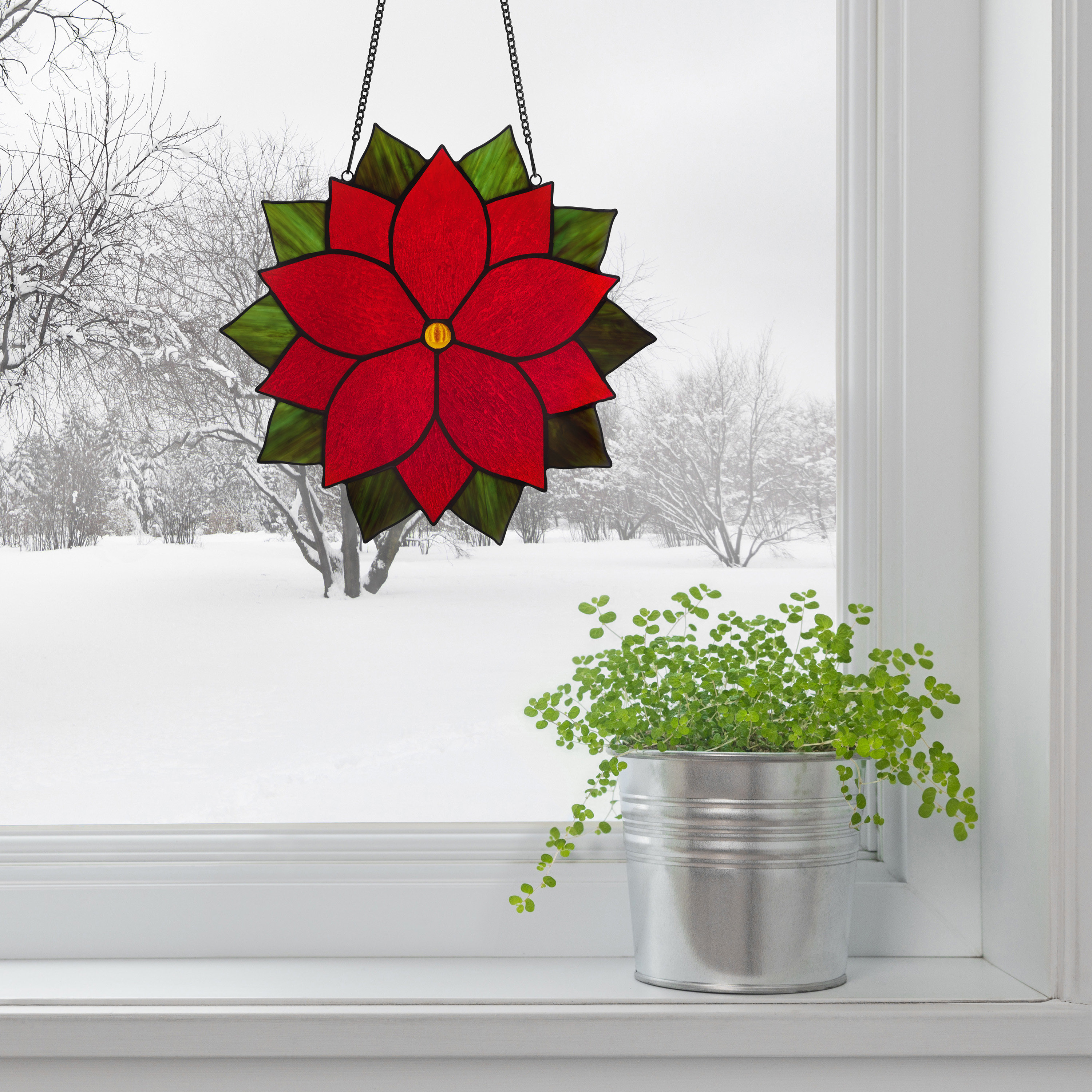 Lark Manor 12"H Noel Holiday Poinsettia Stained Glass Window Panel ...