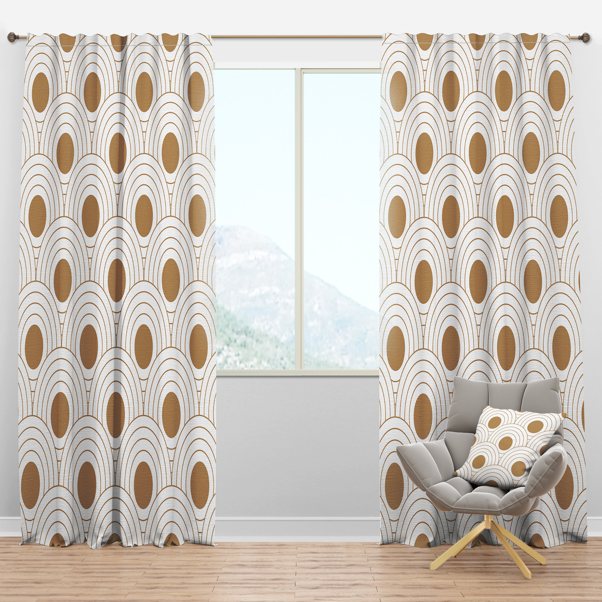 Design Art Circular Retro Design - Mid-Century Curtain - Velvet Room ...