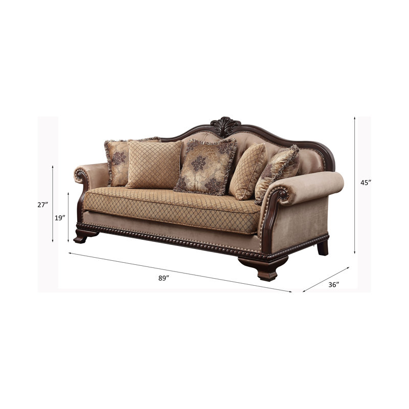 Lark Manor™ Arbaj Rolled Arm Sofa with 5 Pillows in Espresso | Wayfair