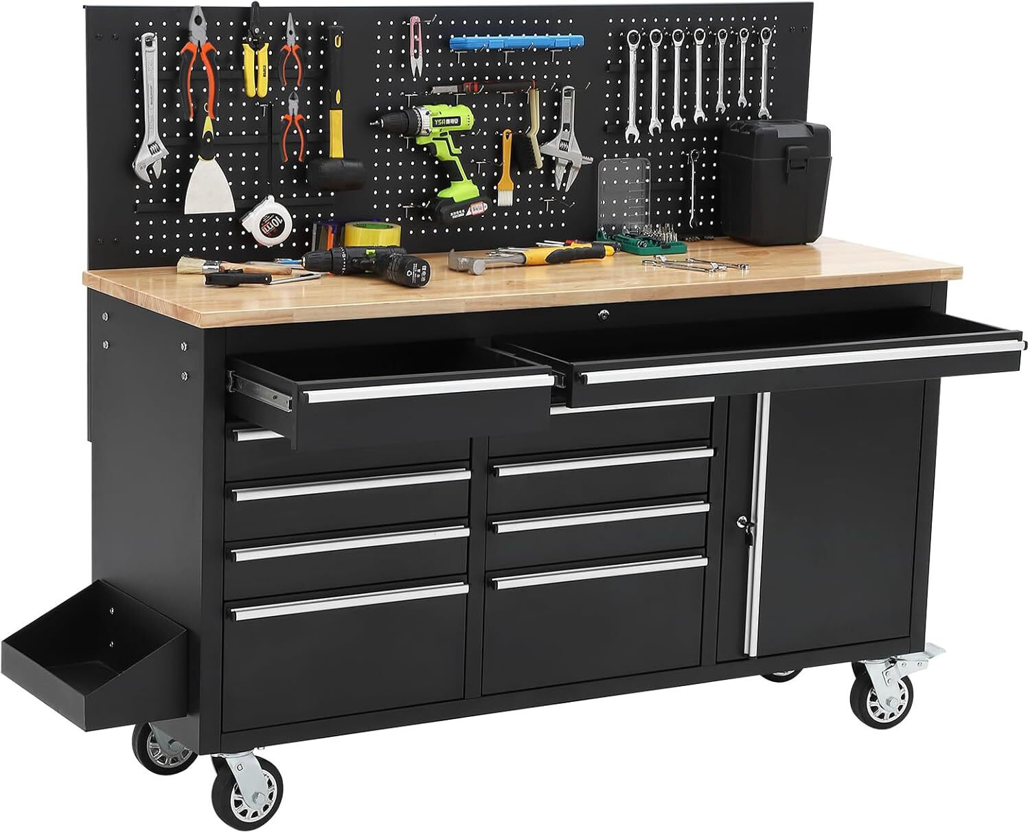 Zstar Workbench, 61In Heavy Duty Rolling Cabinet Workbench With Solid ...