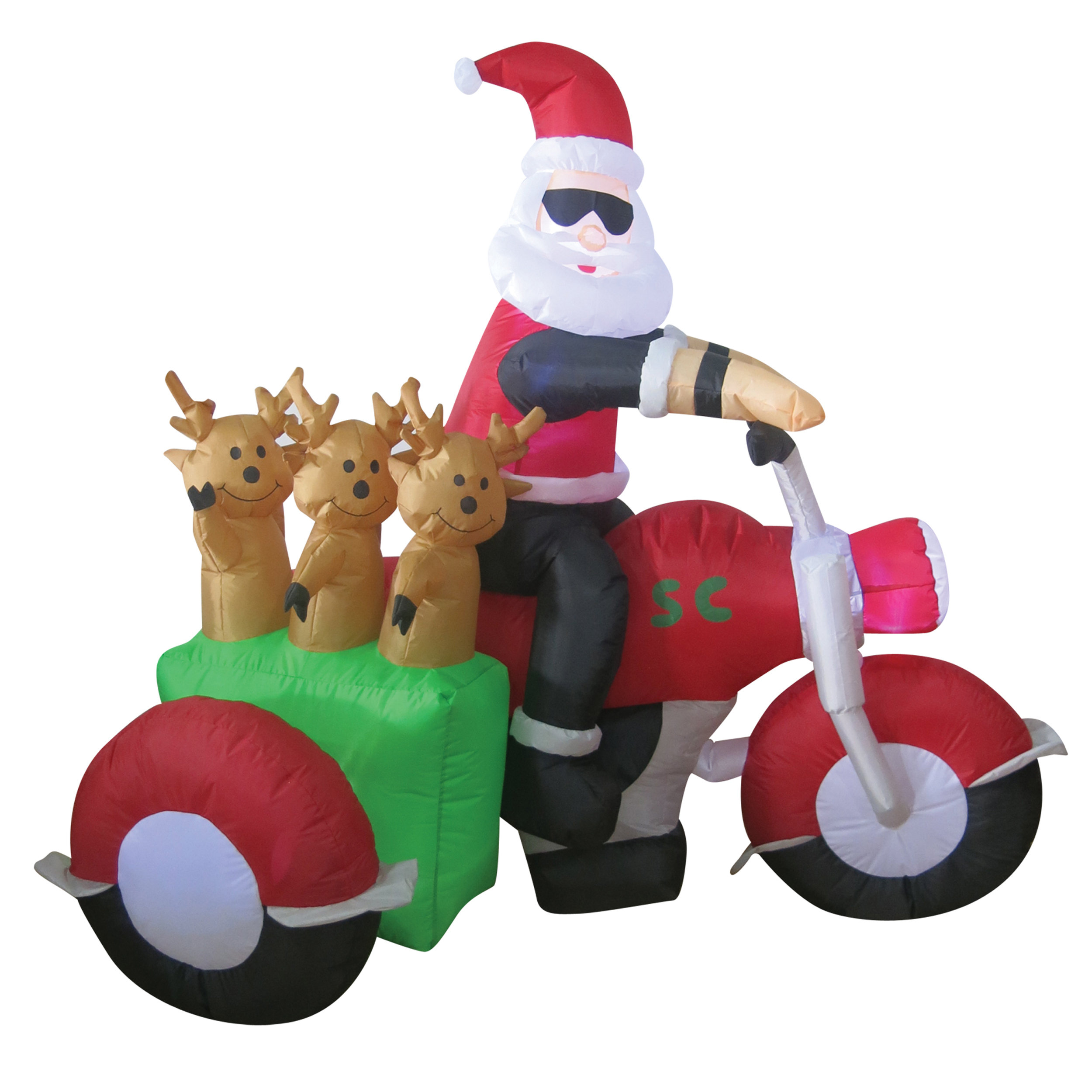 The Holiday Aisle® Santa on Motorcycle with 3 Reindeer in Sidecar ...