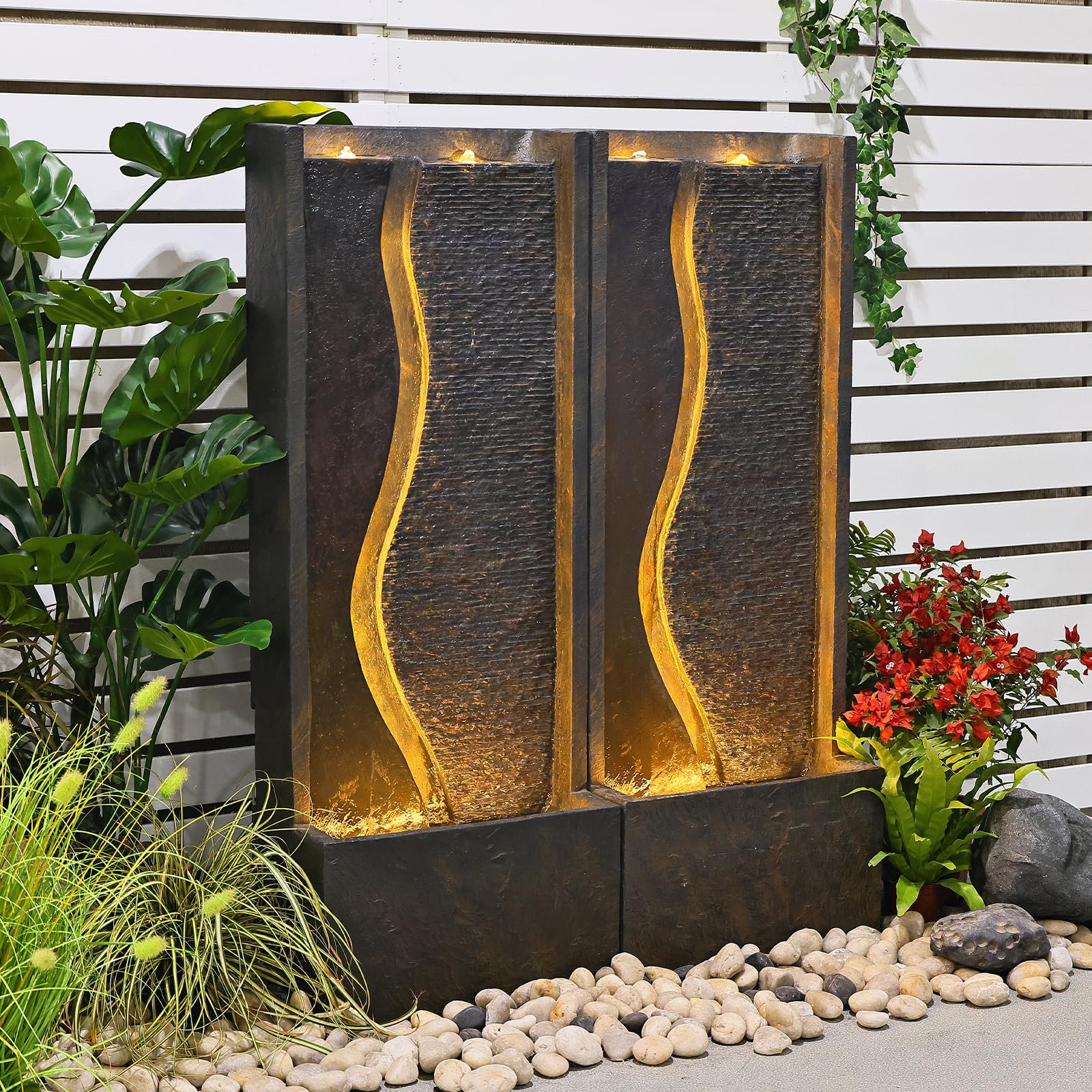 Latitude Run® 4.1ft Outdoor Water Fountain Garden Waterfall - Tall ...
