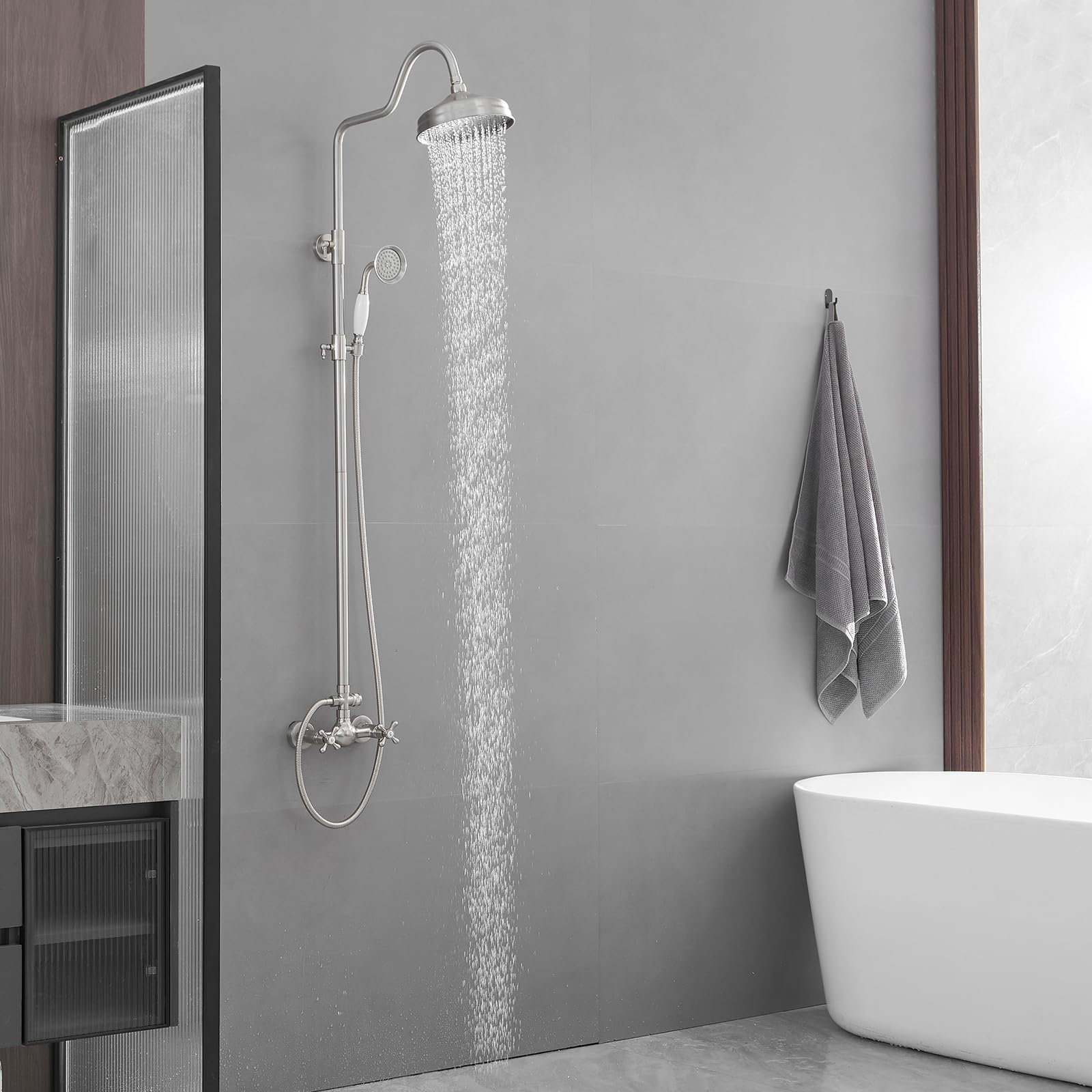 POGBUT Dual-Function Exposed Pipe Wall Mount Shower System | Wayfair