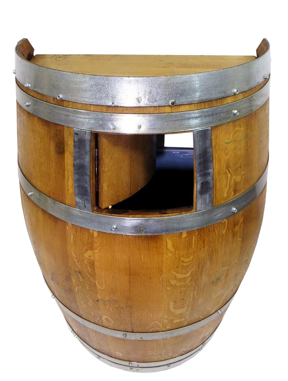 MGP Split Wine Barrel Waste Receptacle 15 Gallon Swing Top Pull Out ...