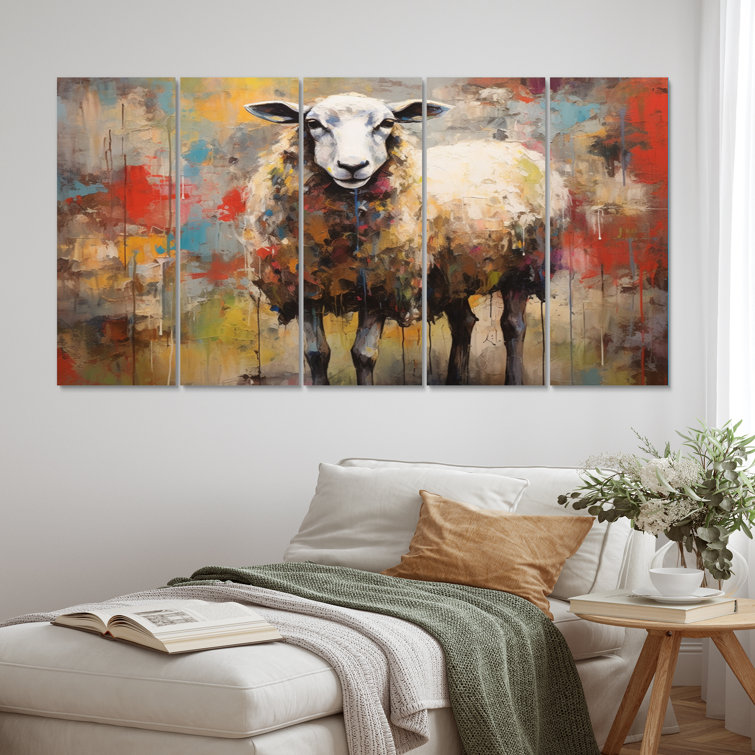 August Grove® Colourful Abstract Sheep Collage I On Canvas 5 Pieces ...