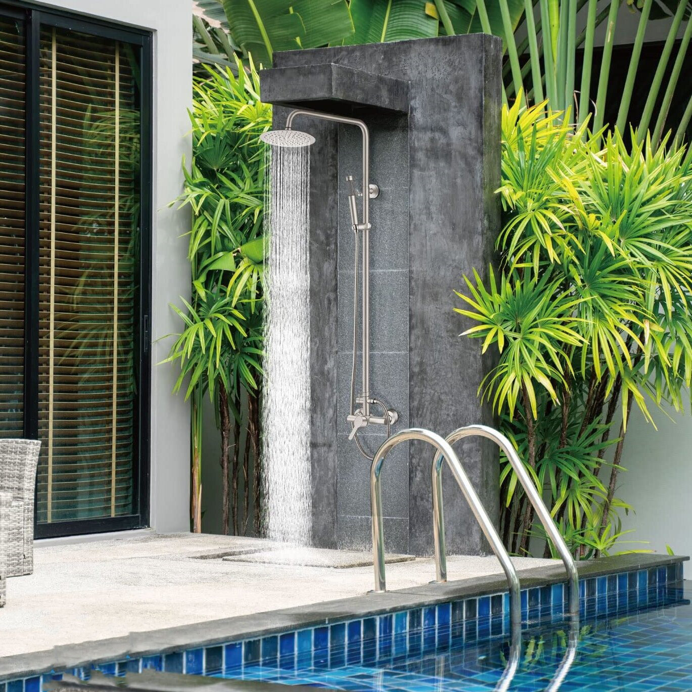 OLHAV Stainless Steel Wall Mounted Outdoor Shower and Footwash Spout | Wayfair
