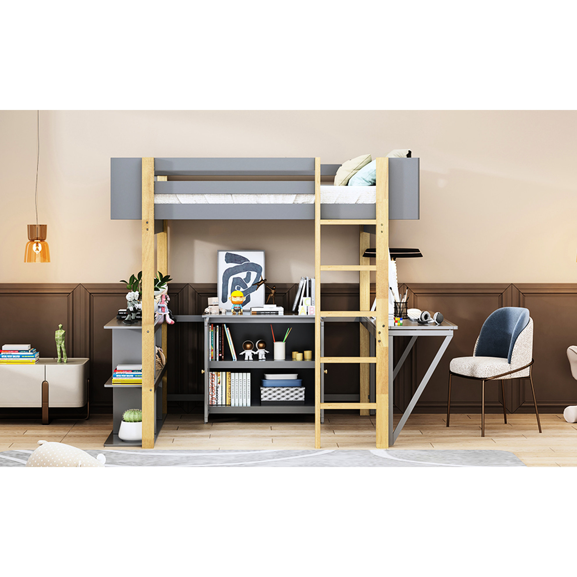 Latitude Run® Loft Bed With Practical Storage And Foldable Desk Setup ...
