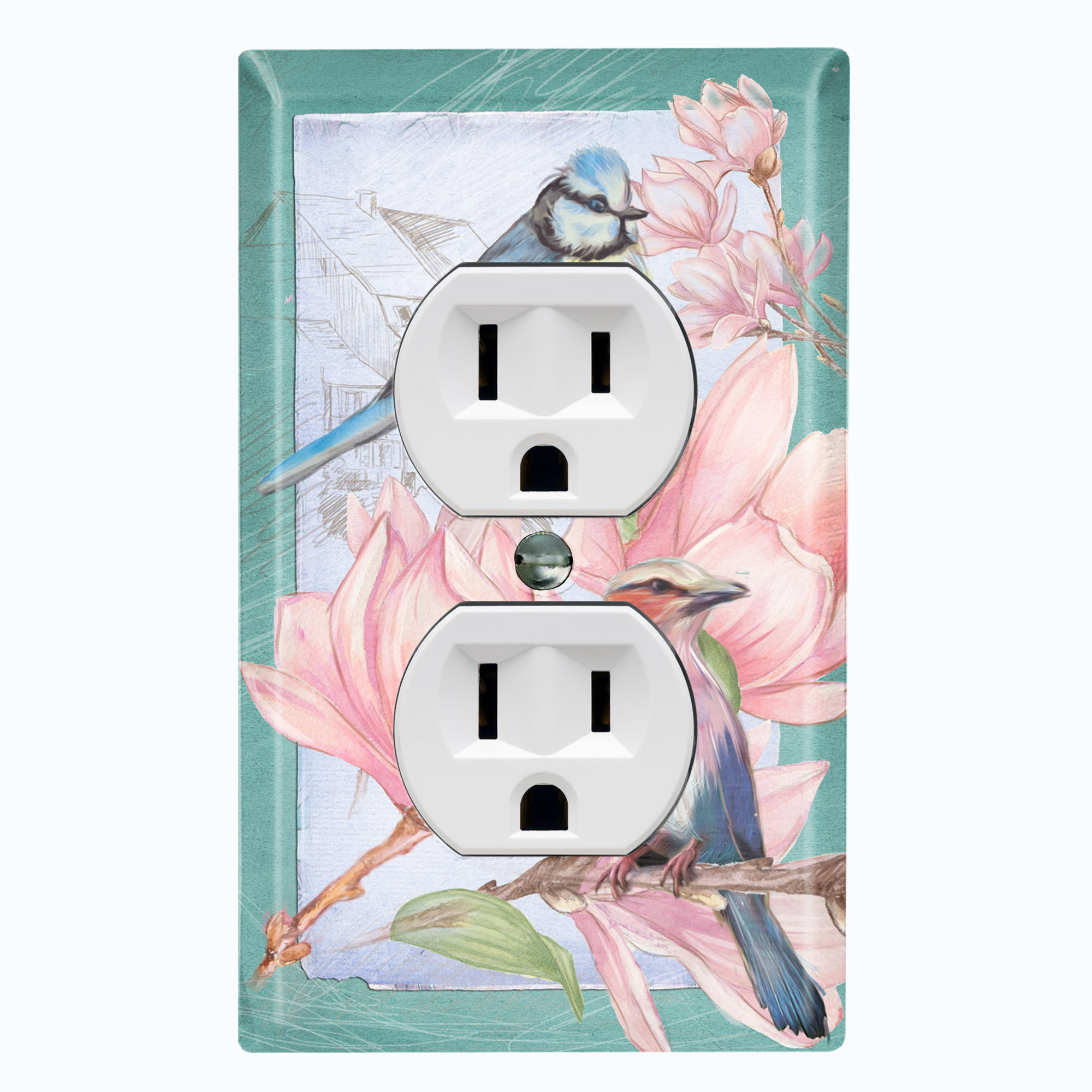 WorldAcc Pink Flowers Blue Jay Bird Couple Barn House Teal 1-Gang ...