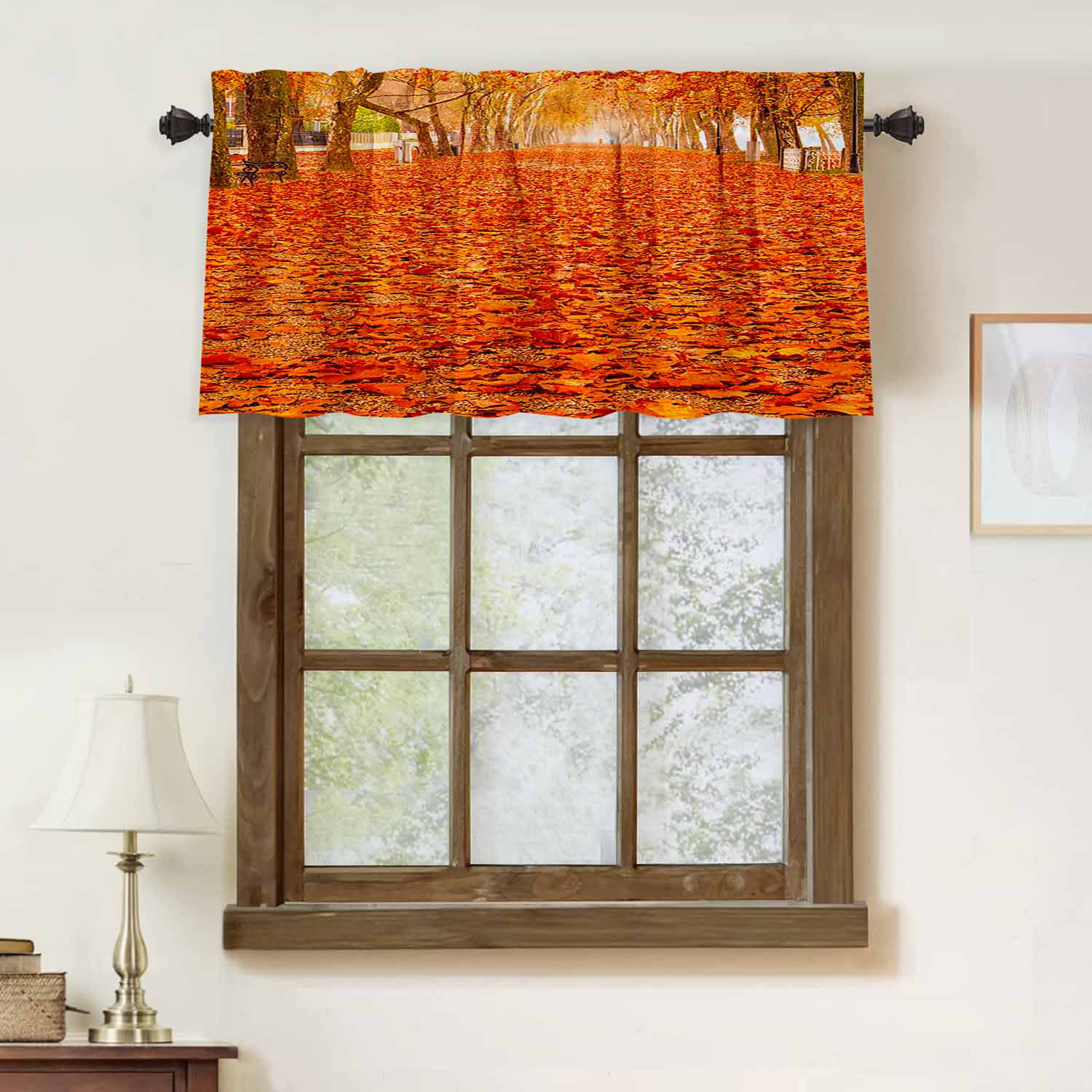 East Urban Home Orange 52"W Trees Autumn Lake Leaves Tree Window ...