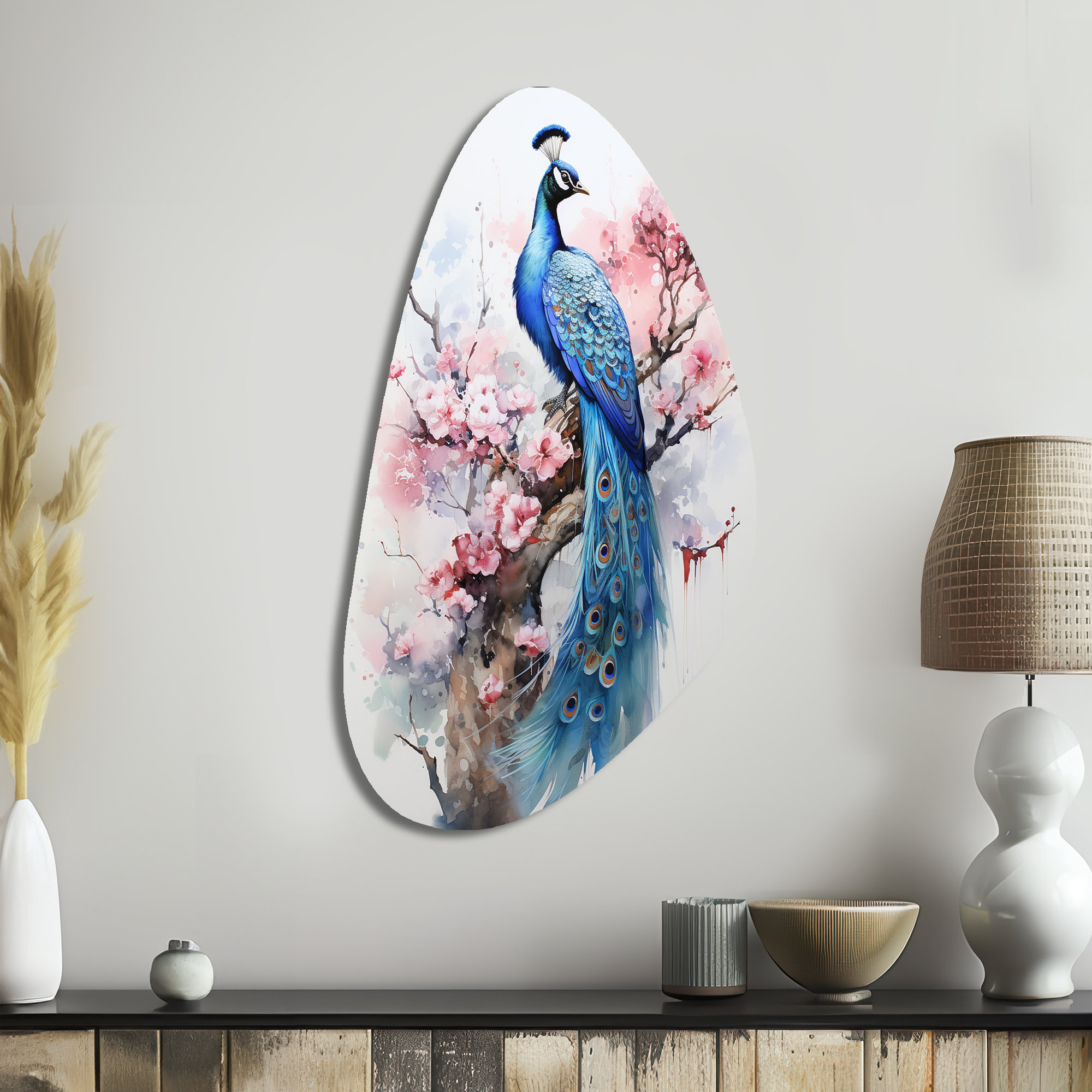 Design Art Blue Pink Peacock Watercolor I - Peacock Fall Shape ...