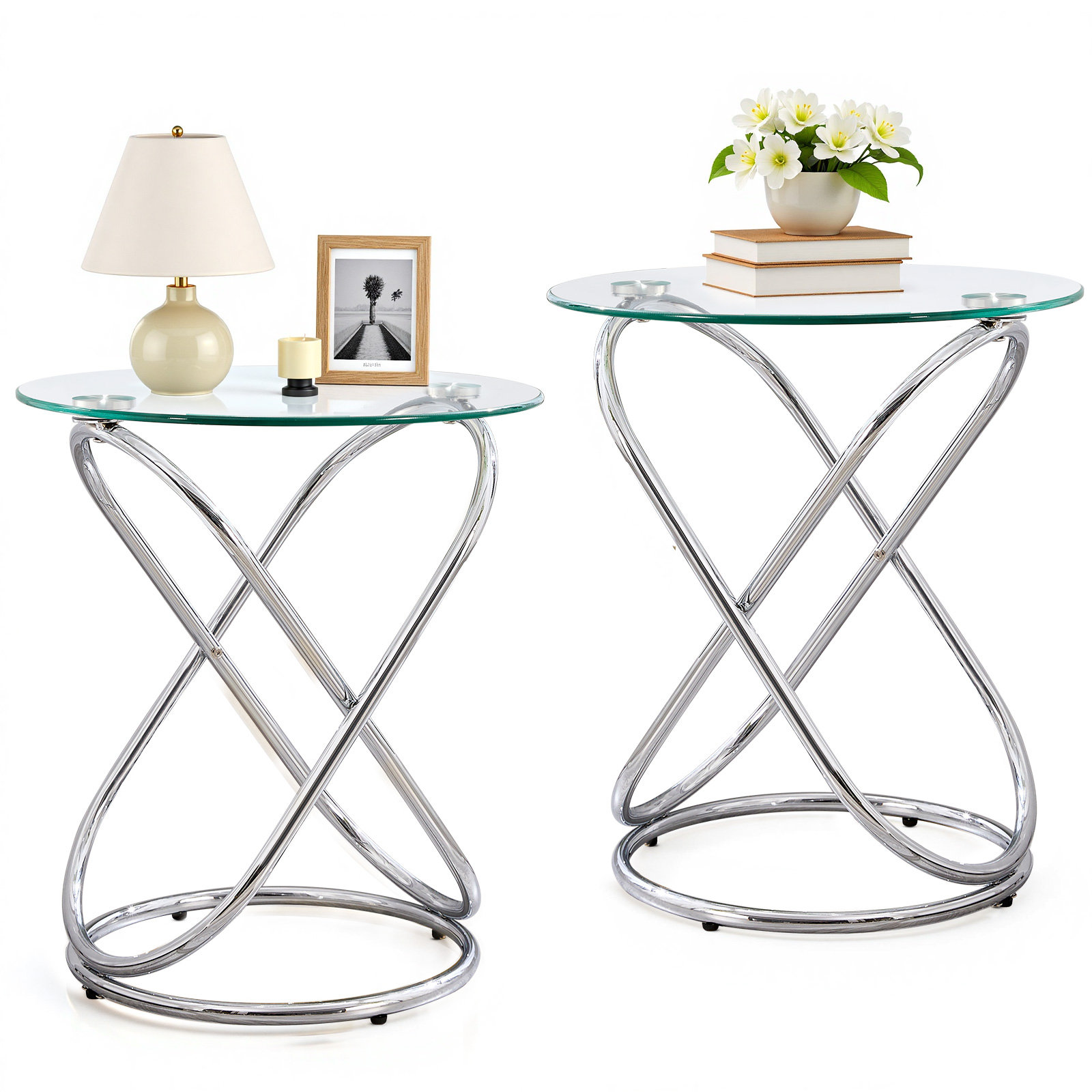 Ivy Bronx Jefre Tempered Glass Top End Table with Plated Metal Base ...