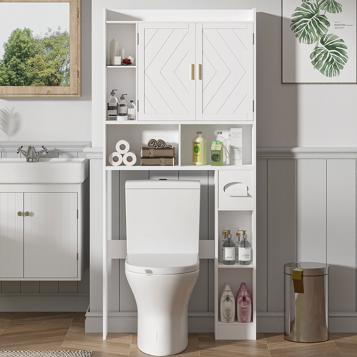 Latitude Run® Over The Toilet Storage Cabinet, Bathroom Shelf With Door ...