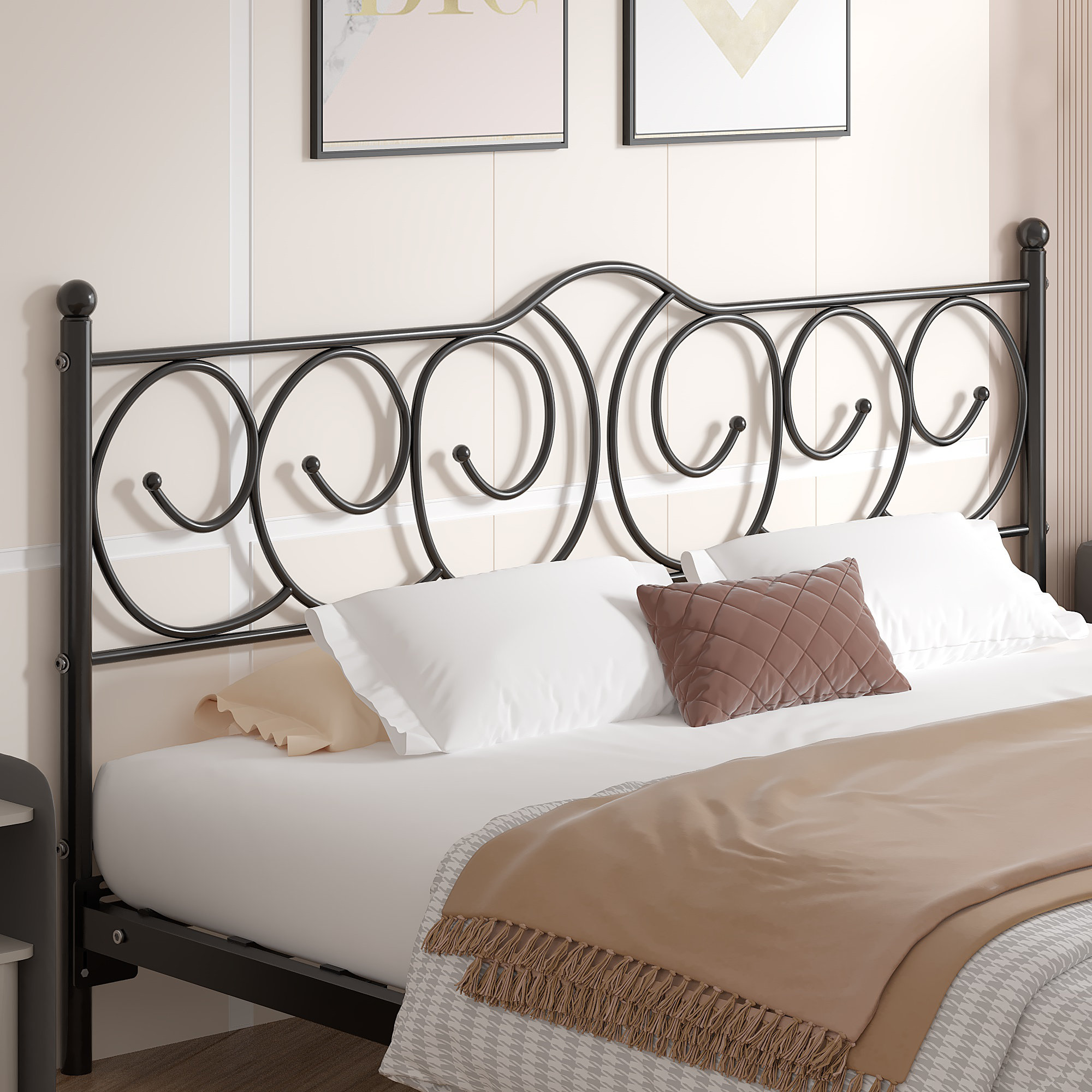 Fleur De Lis Living Black Metal Headboard Fits Full, Queen, King Size ...