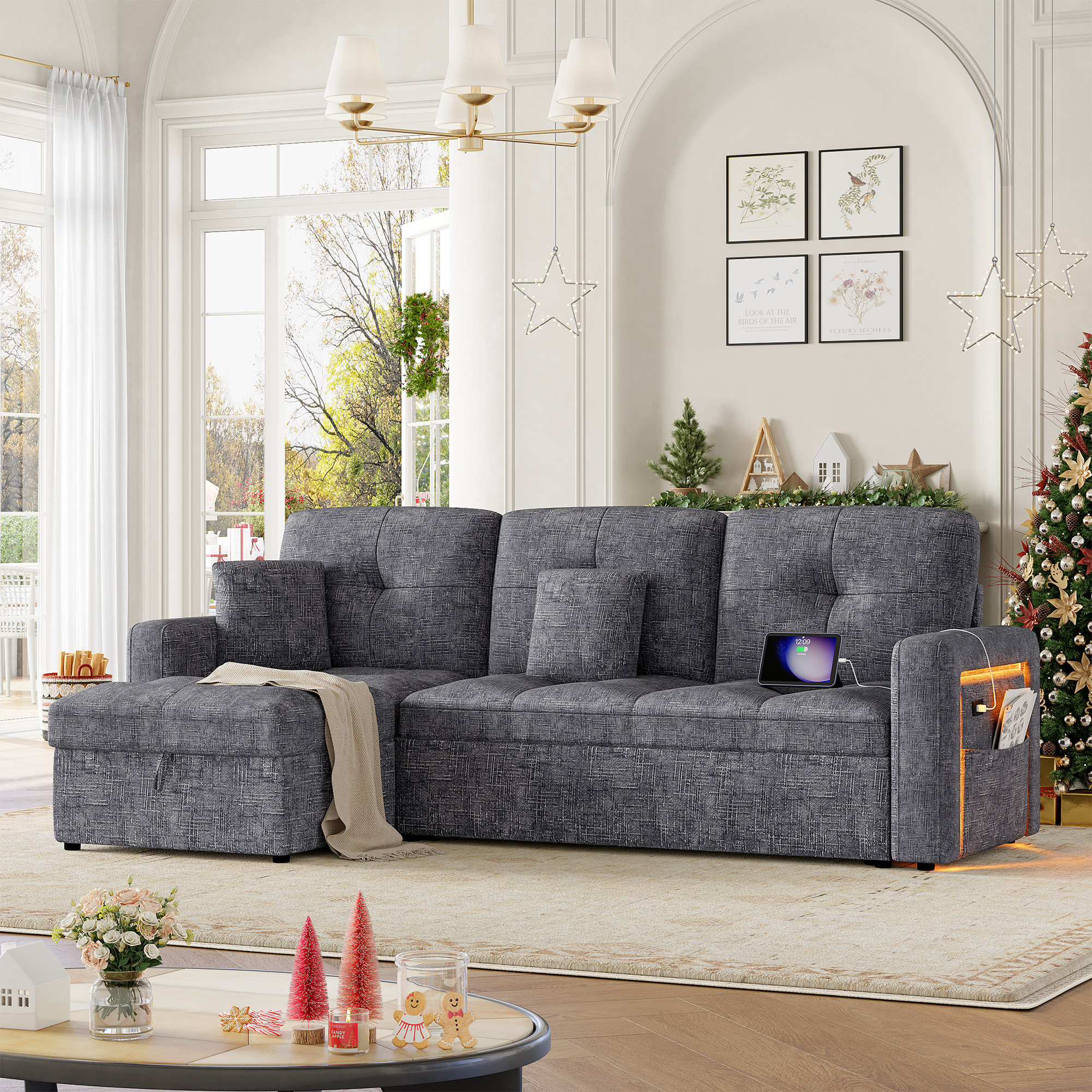 Ivy Bronx L-shaped Led Sectional Sofa With Adjustable Backrest And ...