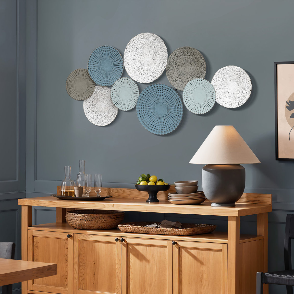 Orren Ellis Multi-Color Distressed Plates 43.3-Inch Wide Abstract Metal ...