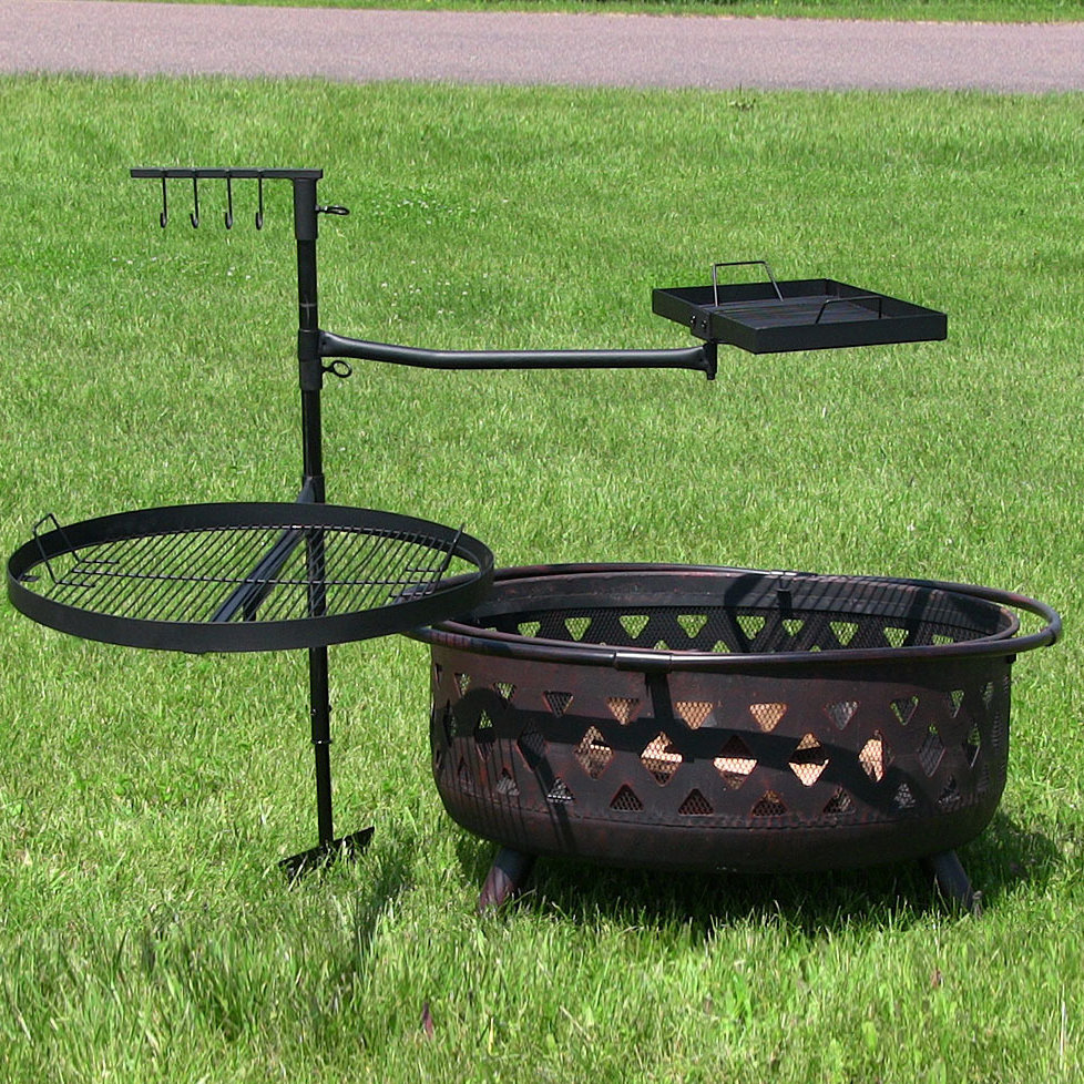 SunnyDaze Decor Steel Rectangle and Round Dual Fire Pit Cooking Grills ...