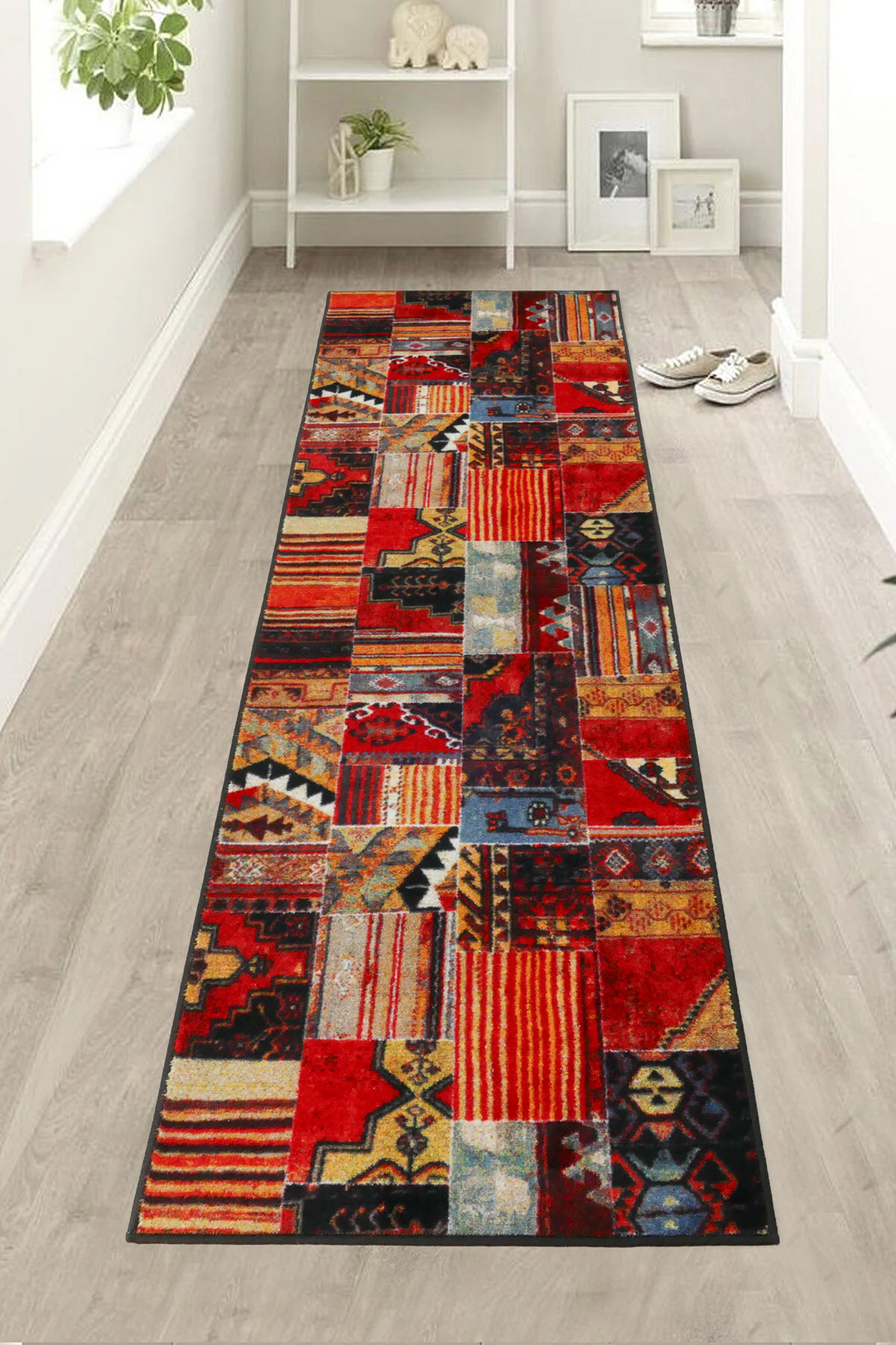 Foundry Select Custom Size Runner Rug Southwestern Patchwork Red Black ...