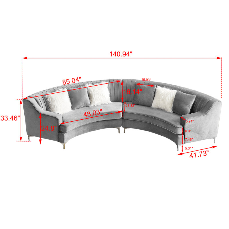 Everly Quinn Brucelyn 140.94'' Symmetrical Velvet Tufted Curved Sofa ...