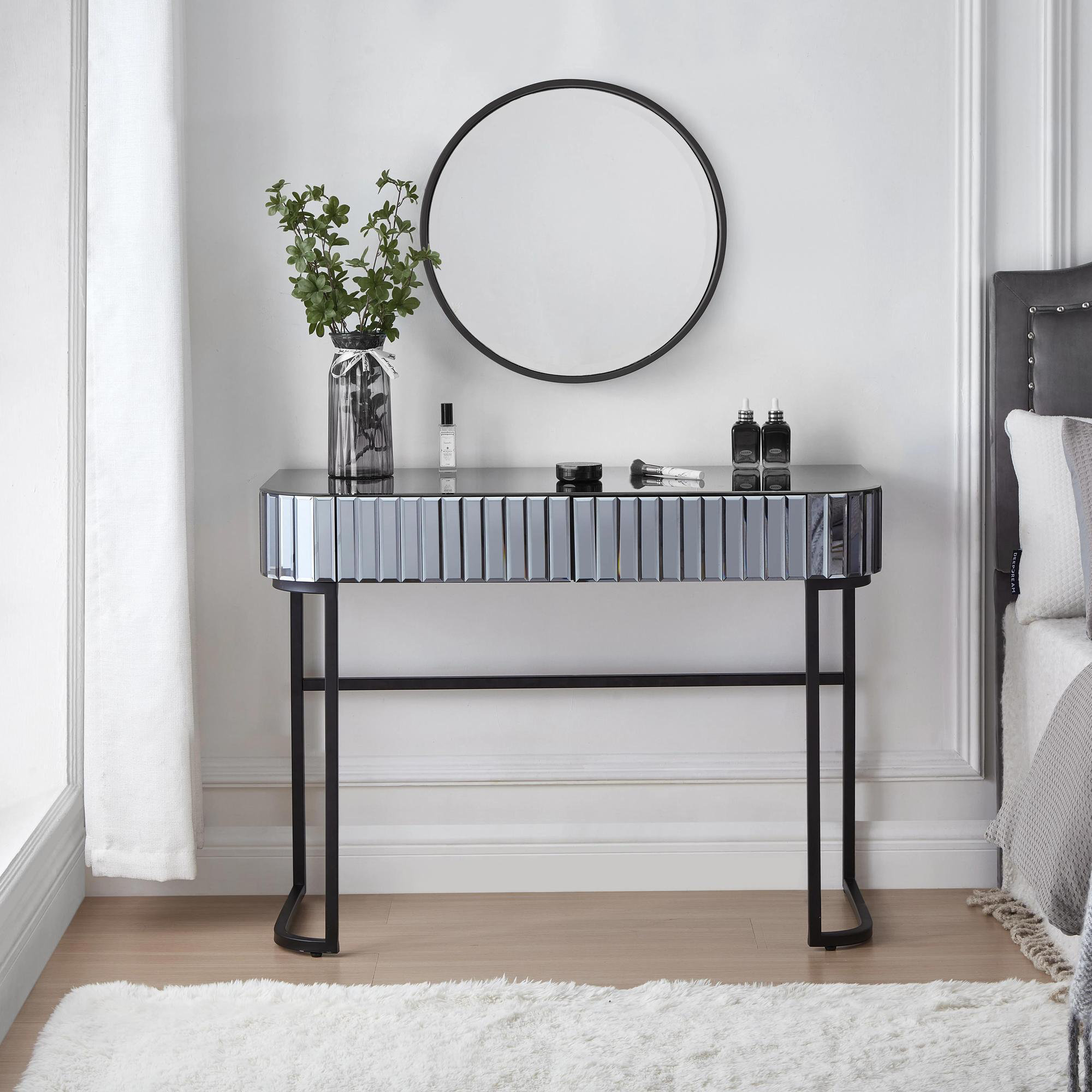 Brayden Studio® 39" Mirrored Makeup Vanity Table with Stainless Steel ...