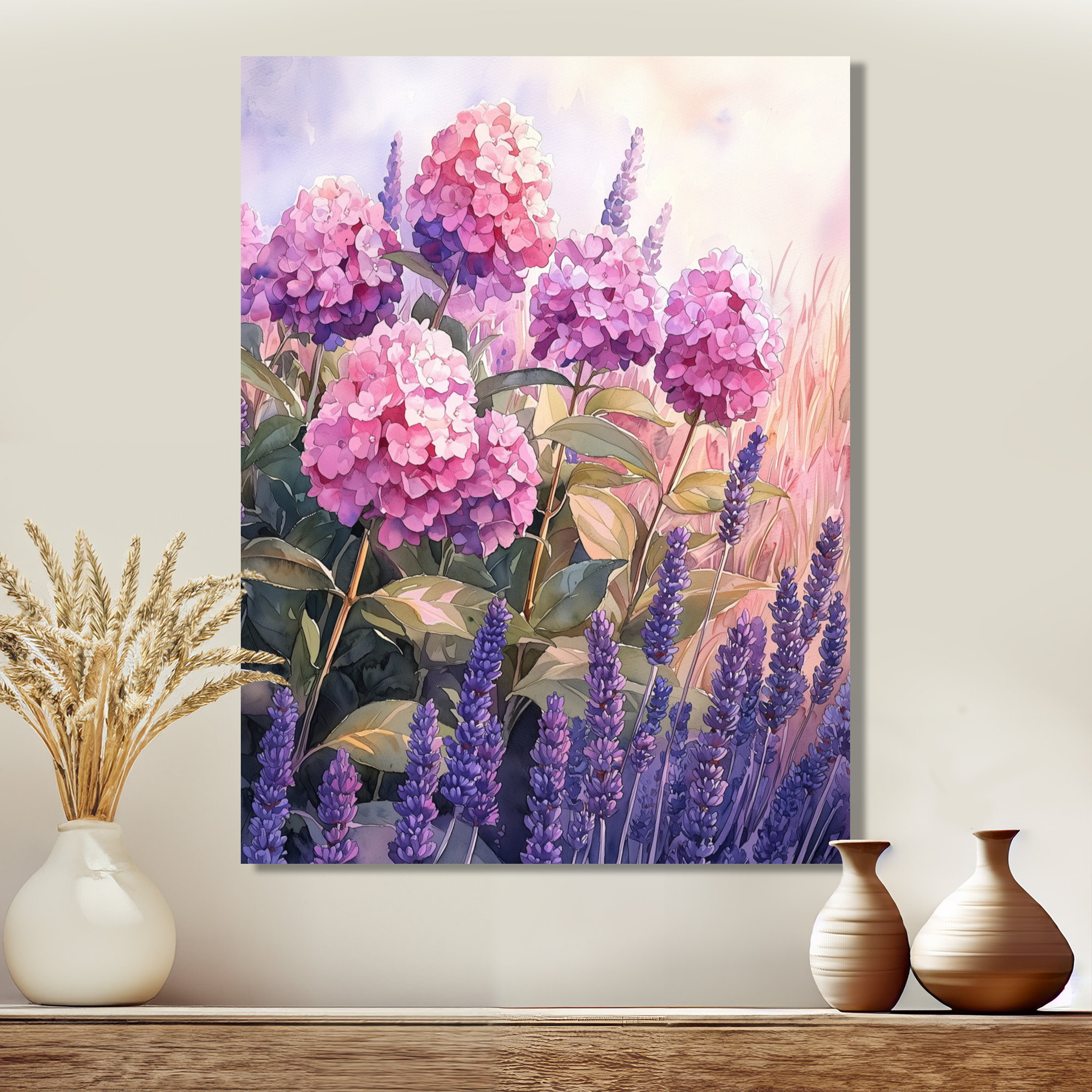 August Grove® Hydrangeas In A Field Of Lavender I - Hydrangea Metal ...