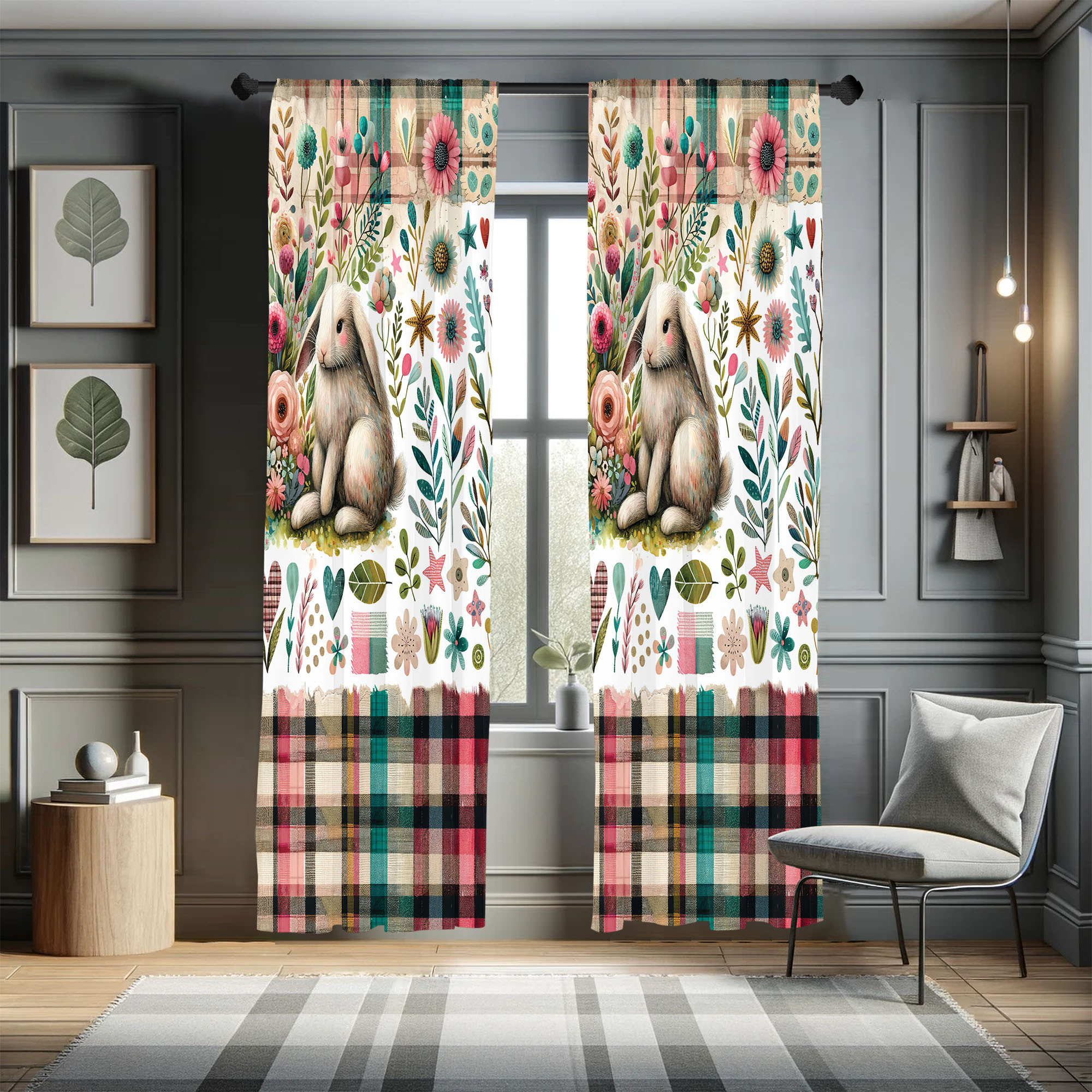 East Urban Home Rabbit Curtains 2 Panel Set Pair of Pale Mustard ...