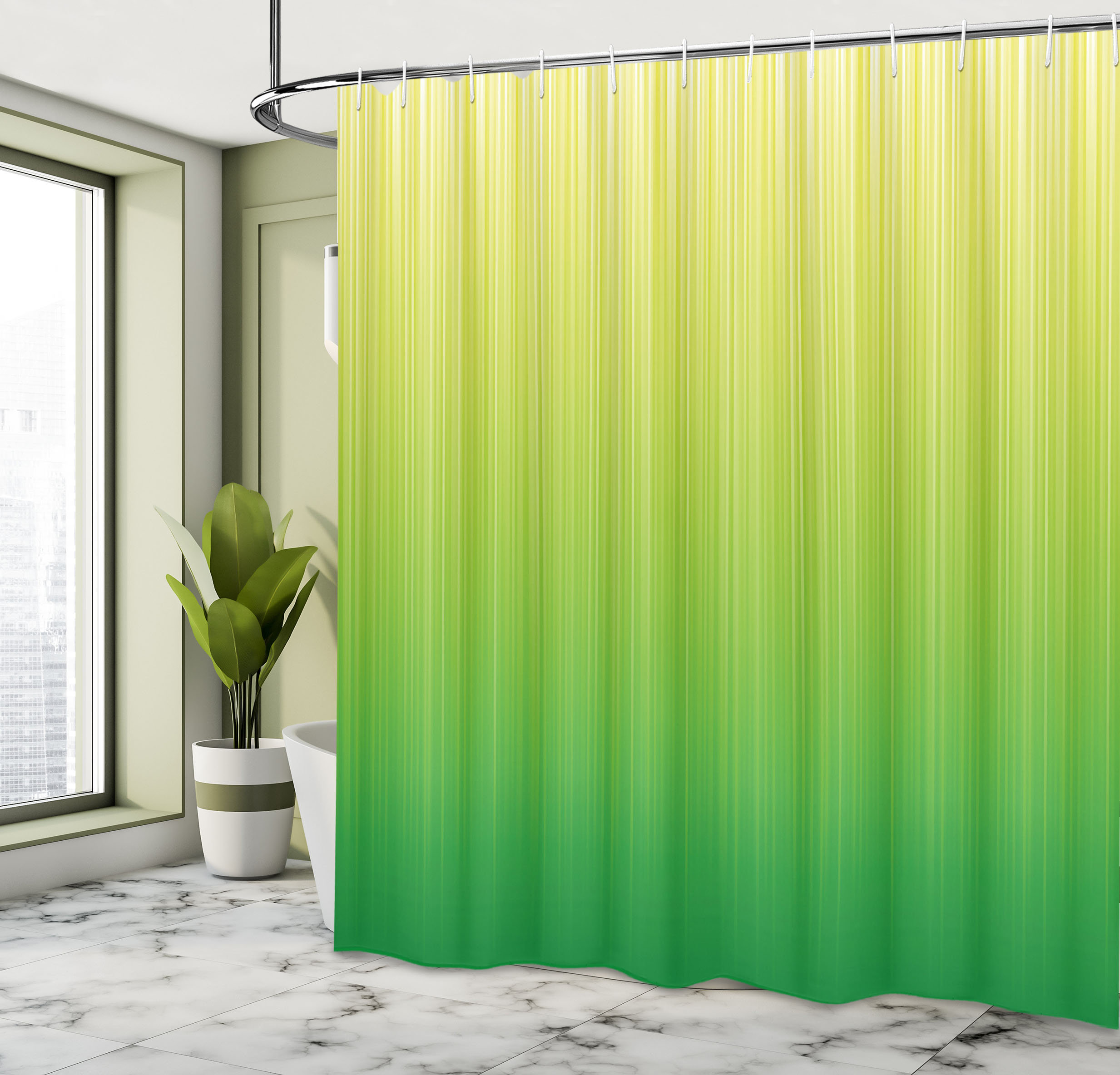 Ivy Bronx Lime Green Shower Curtain Striped Futuristic Pale Green | Wayfair