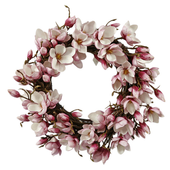 Winward Silks Faux Magnolia Wreath I in Fuchsia | Wayfair