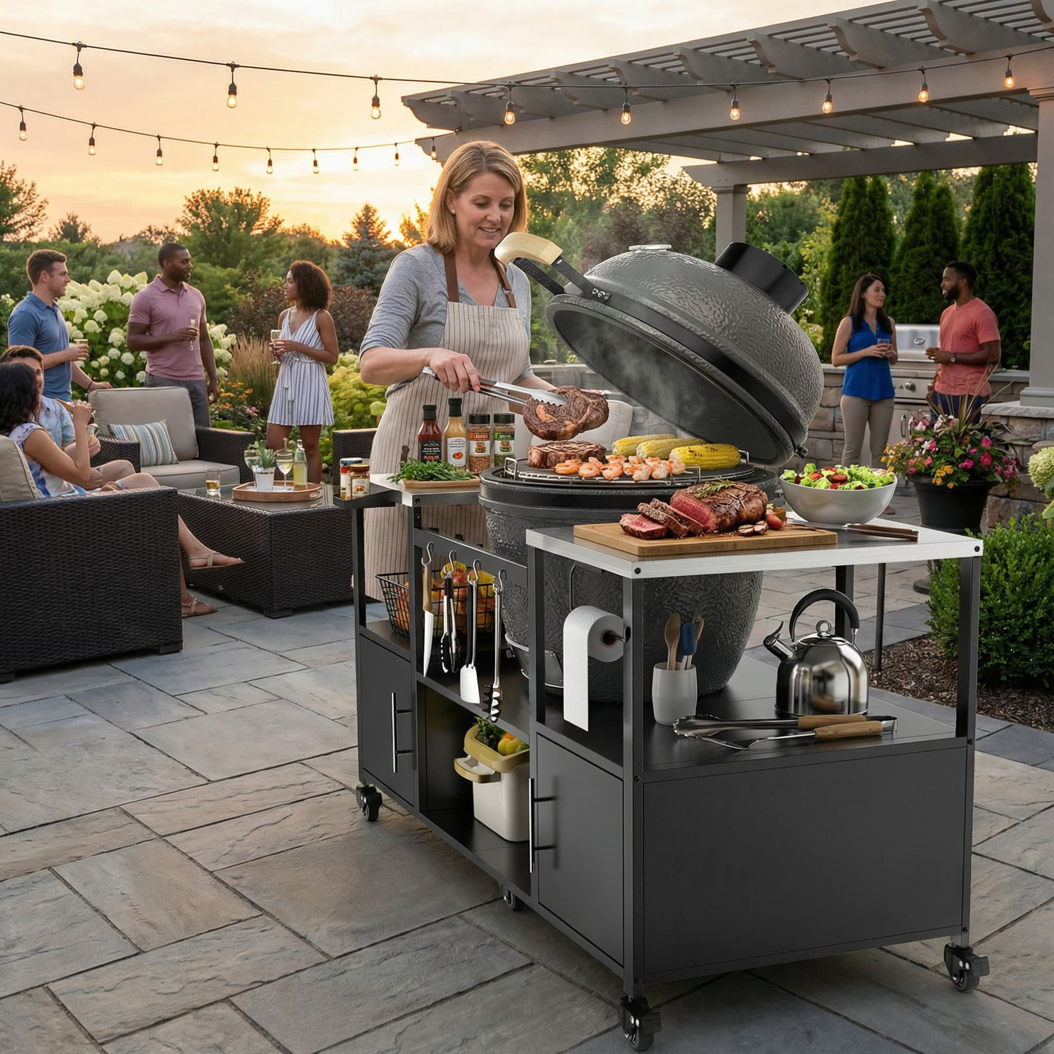 HOMGILT Outdoor Grill Table for Big Green Egg Style BBQ, Metal Grill ...