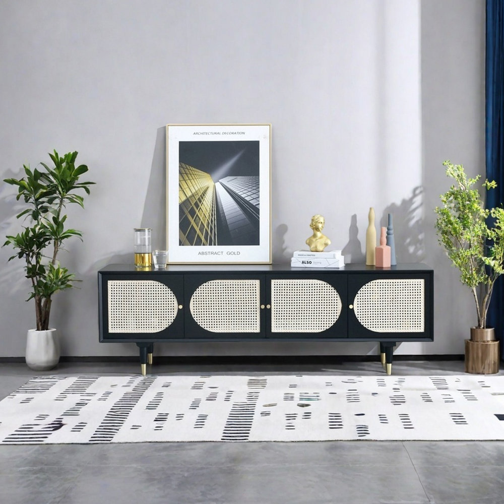 Wu's StylishVault Modern Minimalist Rattan - Woven TV Stand | Wayfair