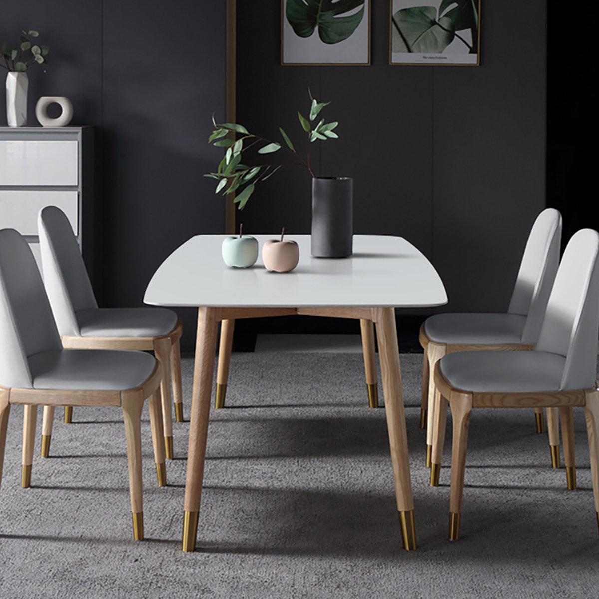 Everly Quinn Kam Rock plate dining table wood color cream modern | Wayfair