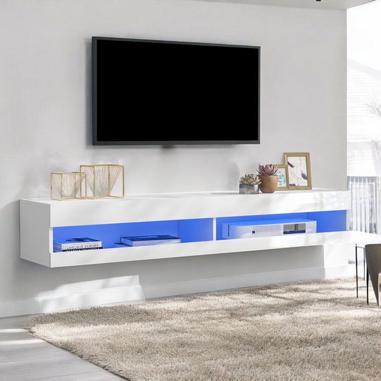 Metro Lane Wall Mounted High Gloss TV Stand With LED Lights For Up To ...
