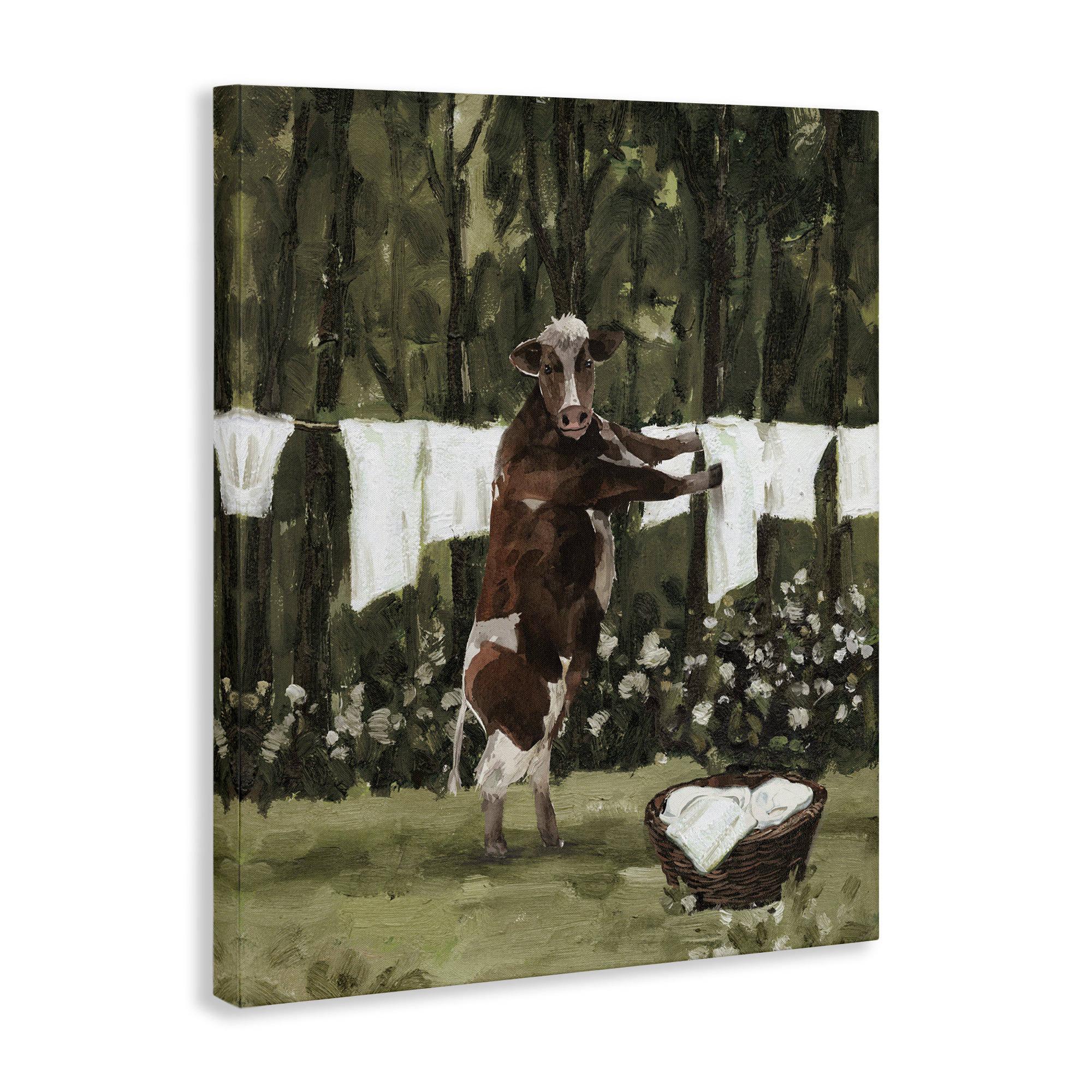 Trinx Brown Cow Doing Laundry Canvas Wall Art by White Ladder | Wayfair