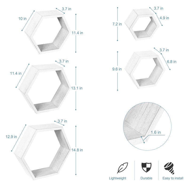 Ebern Designs Jonette 5 Piece Hexagon Floating Shelf | Wayfair