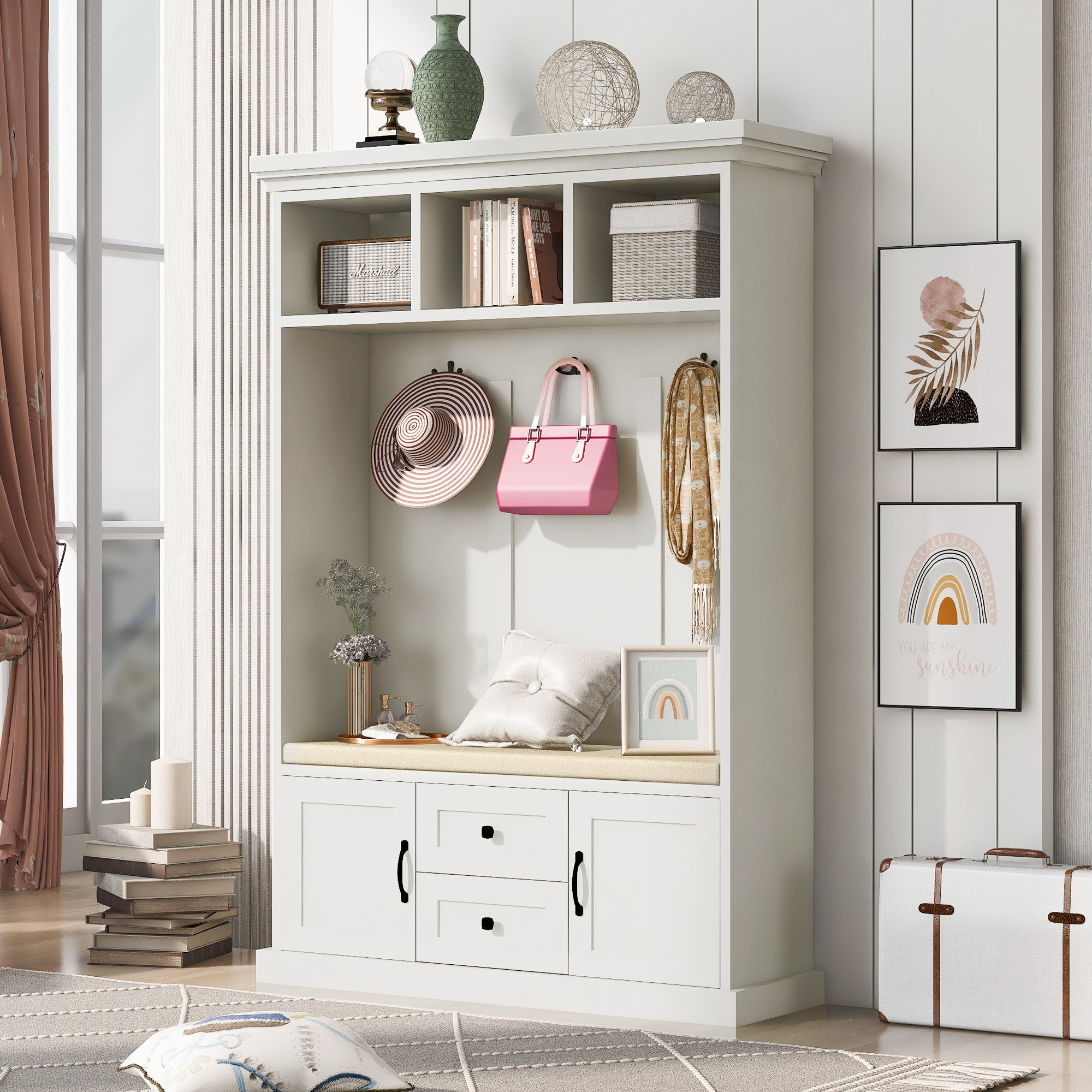 Red Barrel Studio® Rafkind Hall Tree with Bench with 3 Hooks , Coat ...